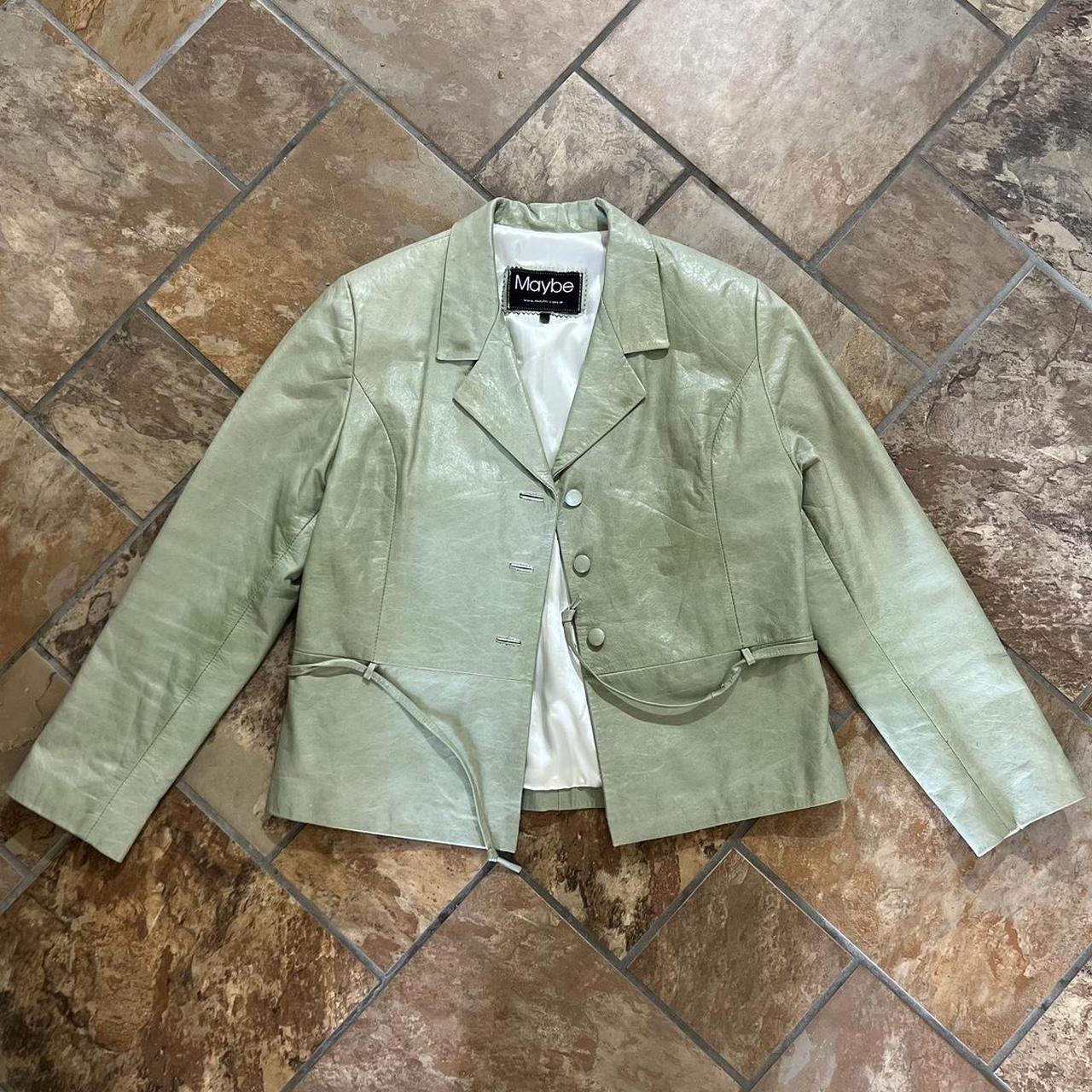 Vintage green leather jacket so perfect for spring... - Depop