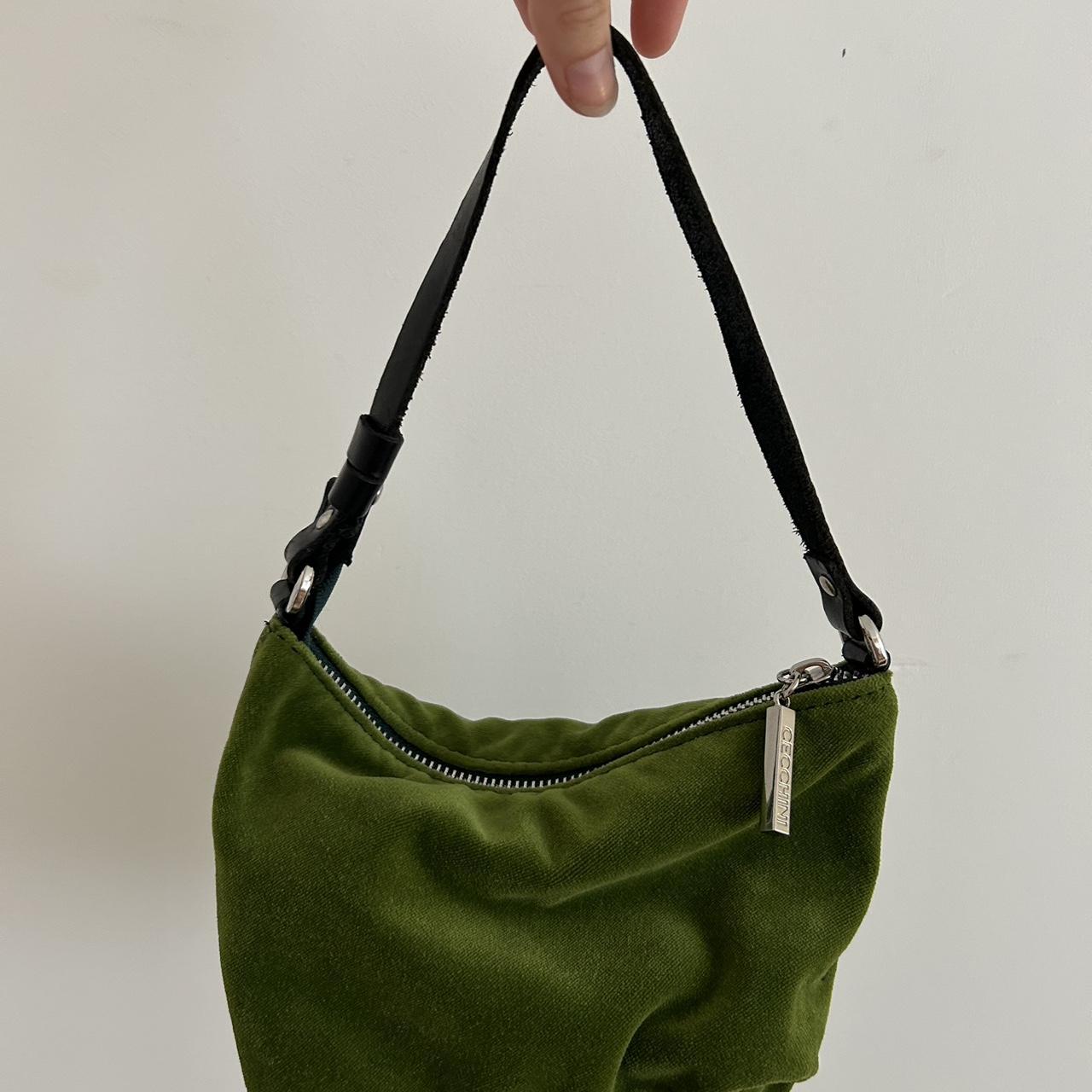 Green velvet mini bag, handmade by a designer in... - Depop