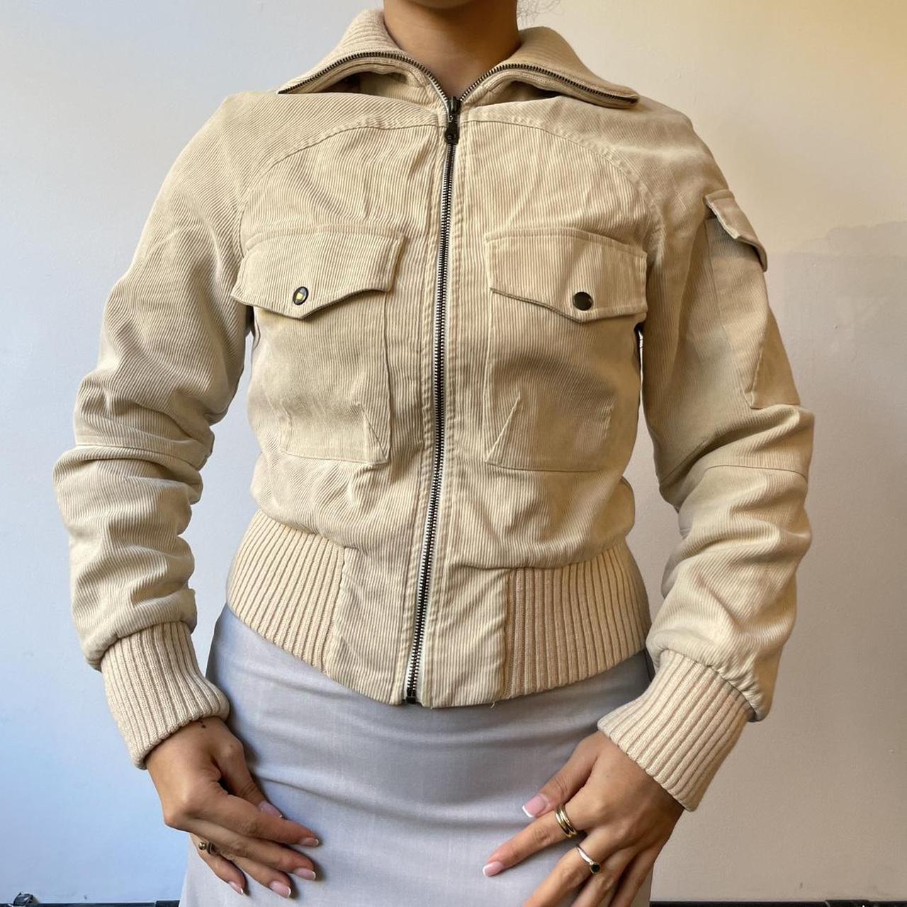 90s Cream Corduroy Jacket •Size tags are faded,... - Depop