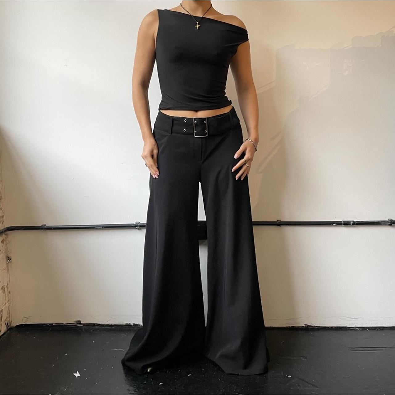 Vintage 90s Super Wide Leg Dramatic Belted Black... - Depop