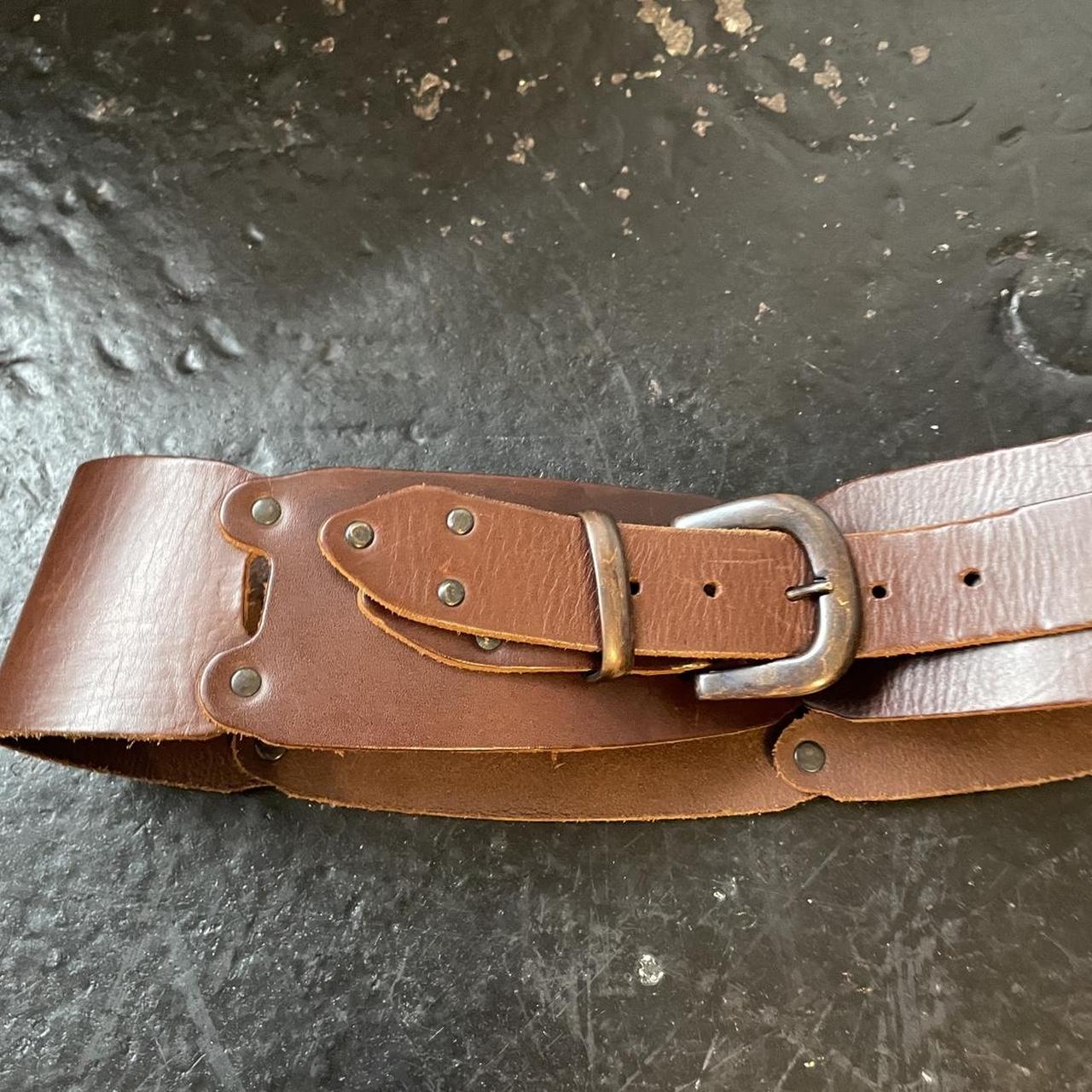 Vintage Brown Leather Large Thick Belt - Depop