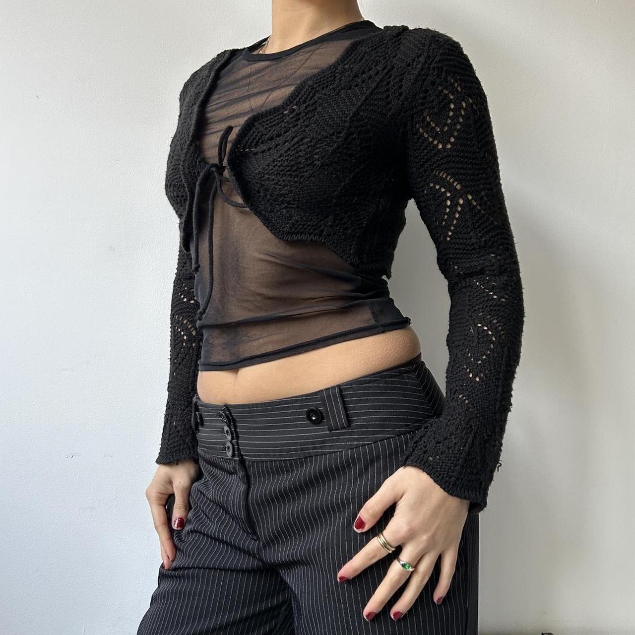 Vintage Black Knitted Micro Bolero Top •small - Depop