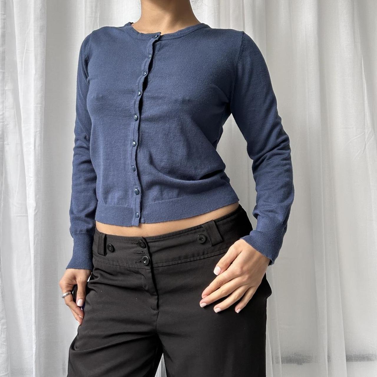 Vintage Blue Button Up Cardigan •No size tags, fits... - Depop