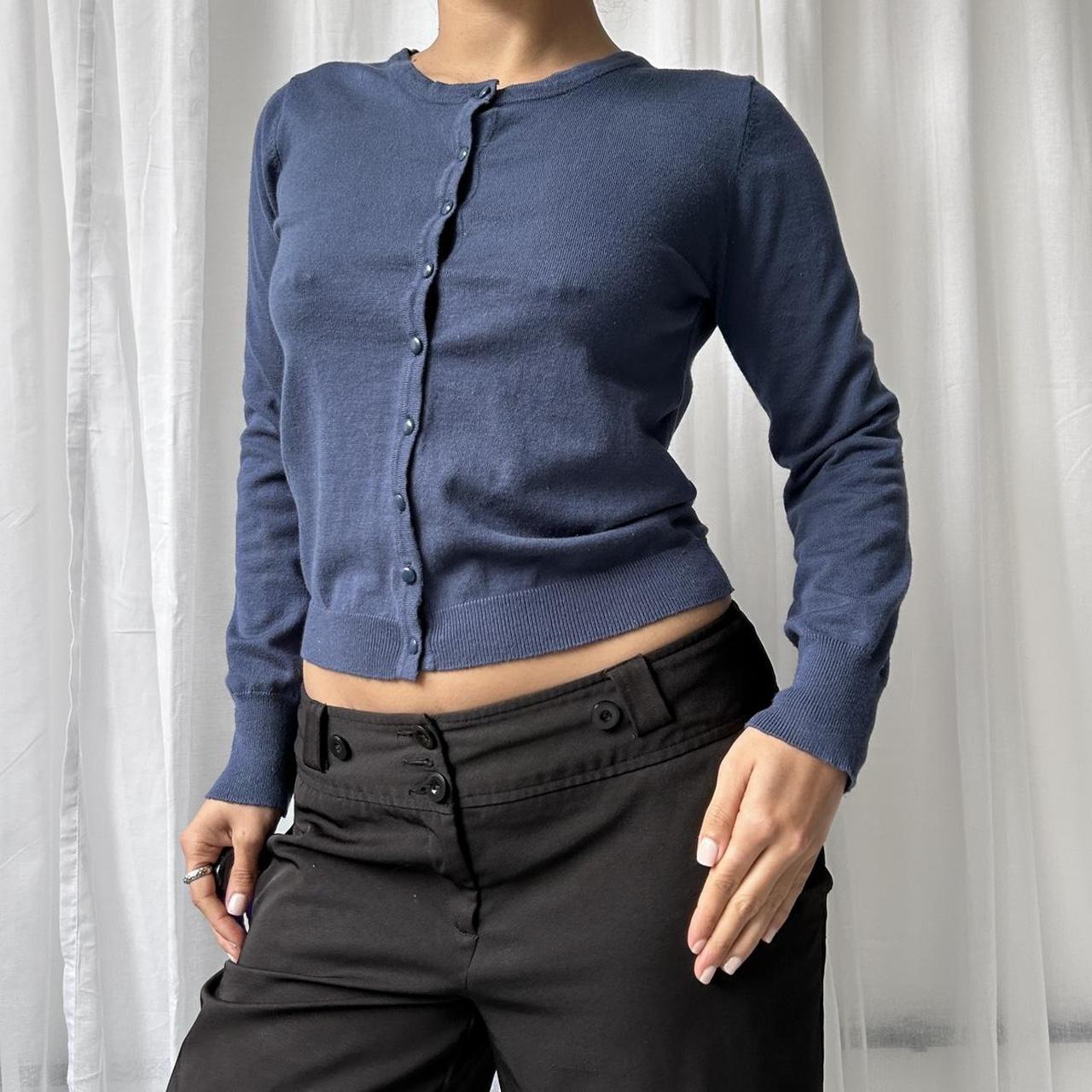 Vintage Blue Button Up Cardigan •No size tags, fits... - Depop