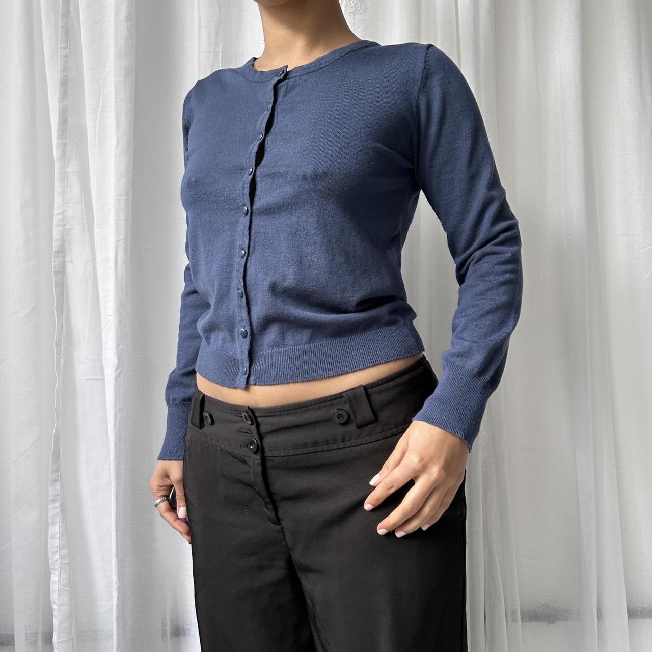 Vintage Blue Button Up Cardigan •No size tags, fits... - Depop