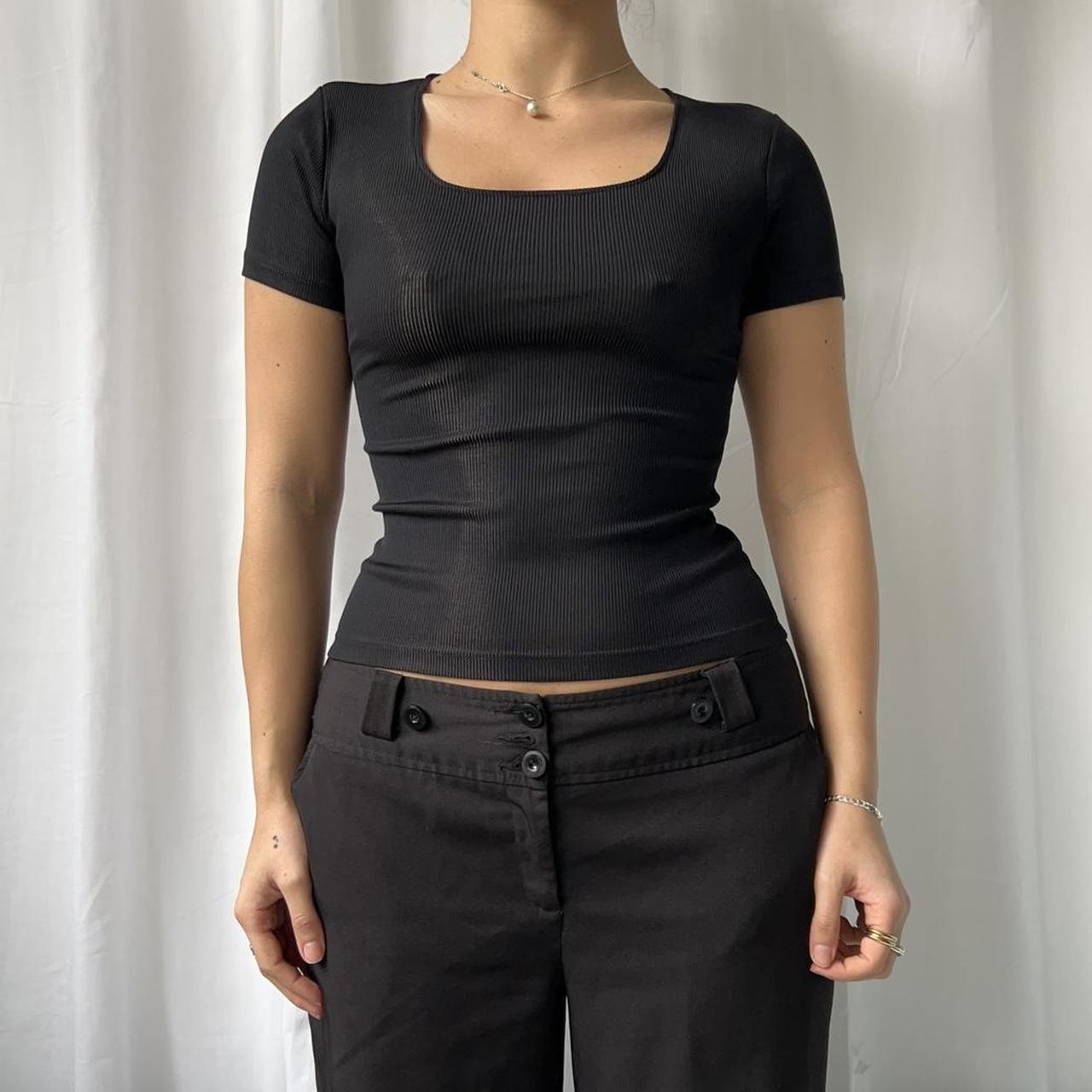 Vintage 90s Minimalist Square Neck Black Top •T1 =... - Depop