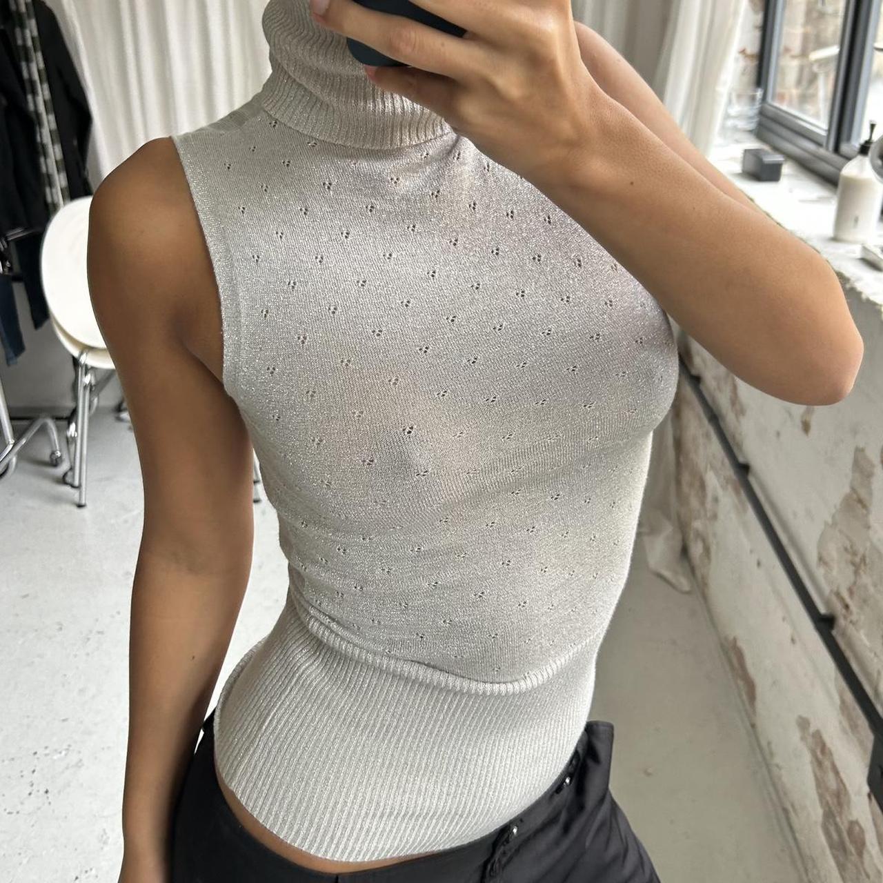 Vintage 00s Coquette Silver Turtle Neck Medium,... | Depop