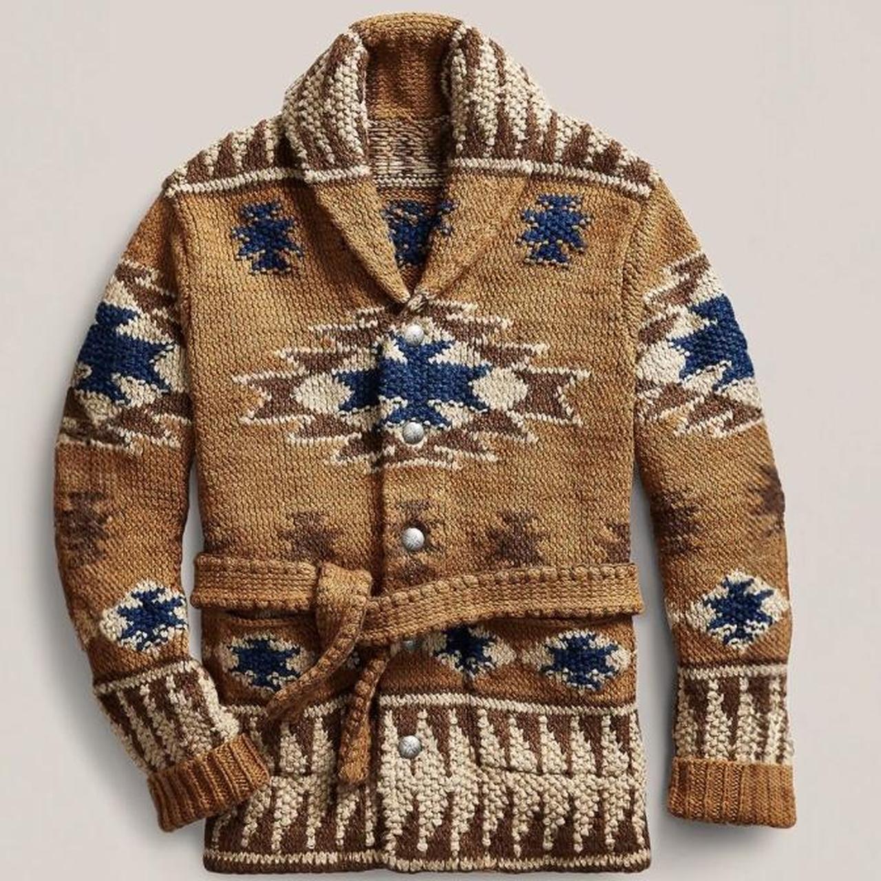 Aztec pattern mens cardigan, size medium, unworn,... - Depop