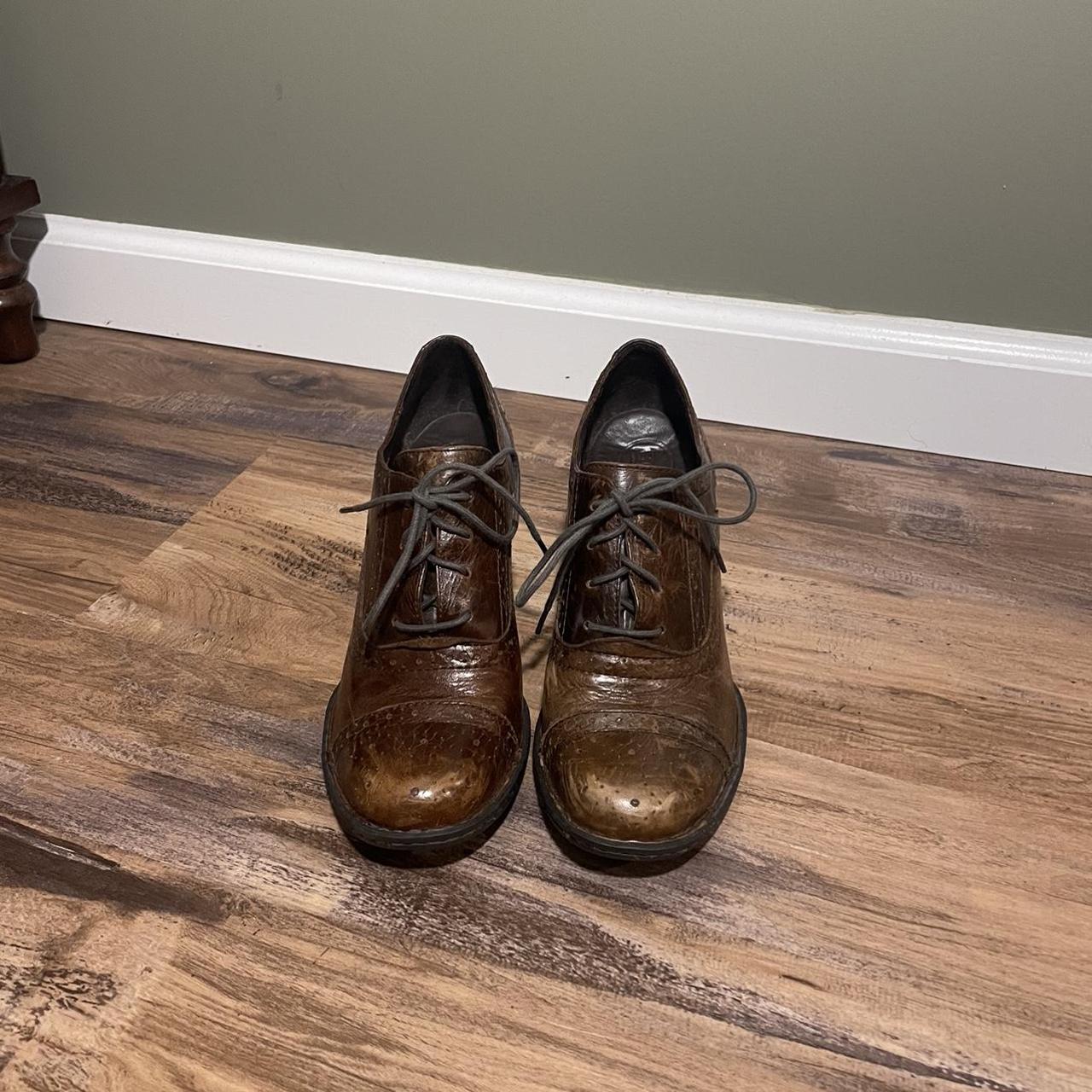 Brown leather wingtip heels. Size womens 8, best... - Depop