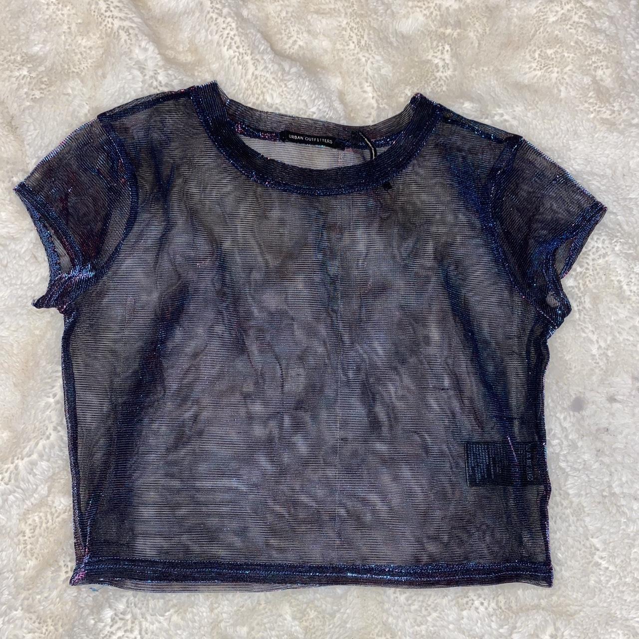 Shiny reflective holographic mesh mini tee From... - Depop