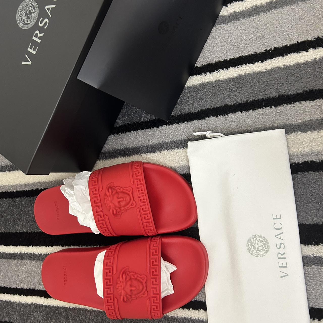Men's red Versace slides Brand new never been... - Depop