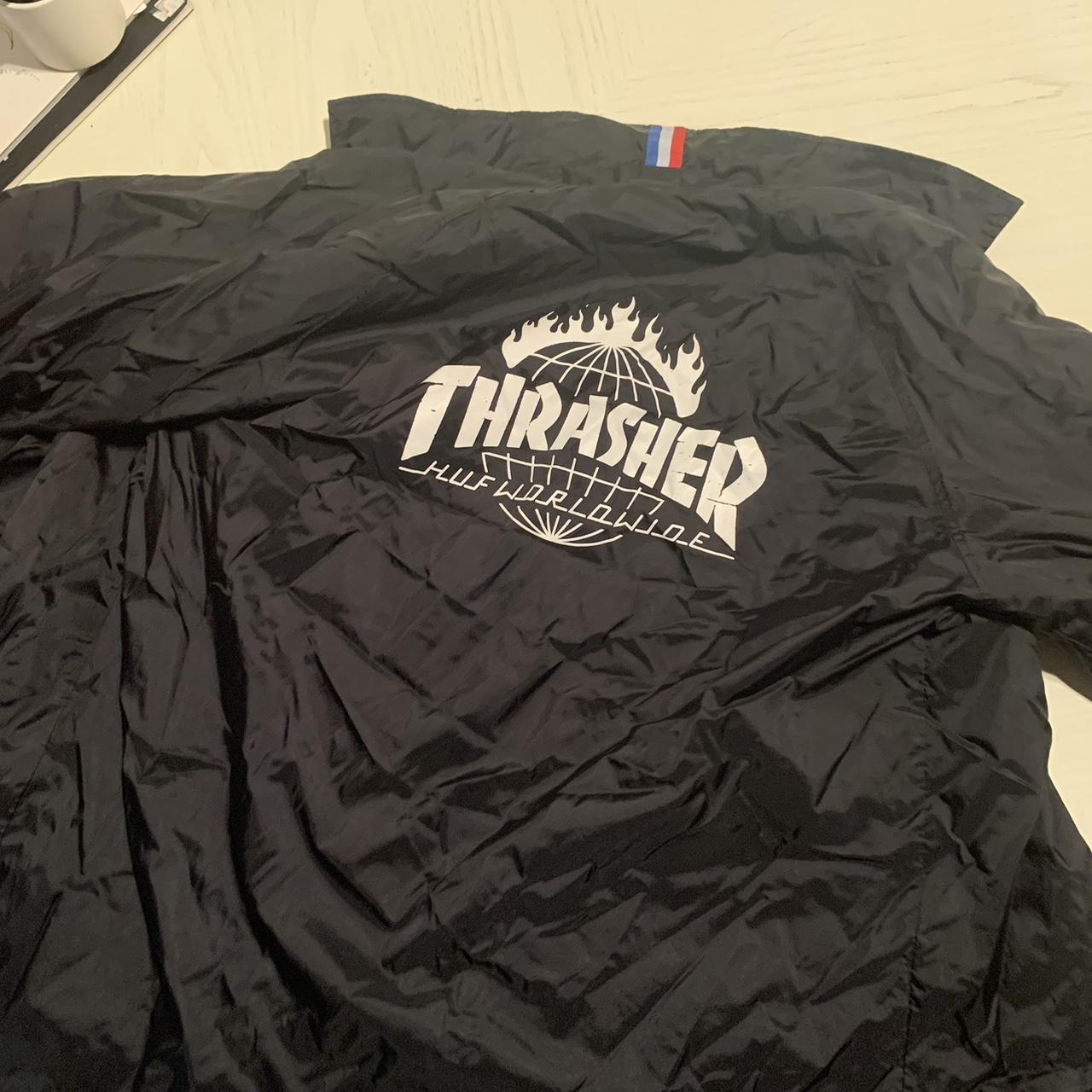 Thrasher Men's Black and White Jacket | Depop