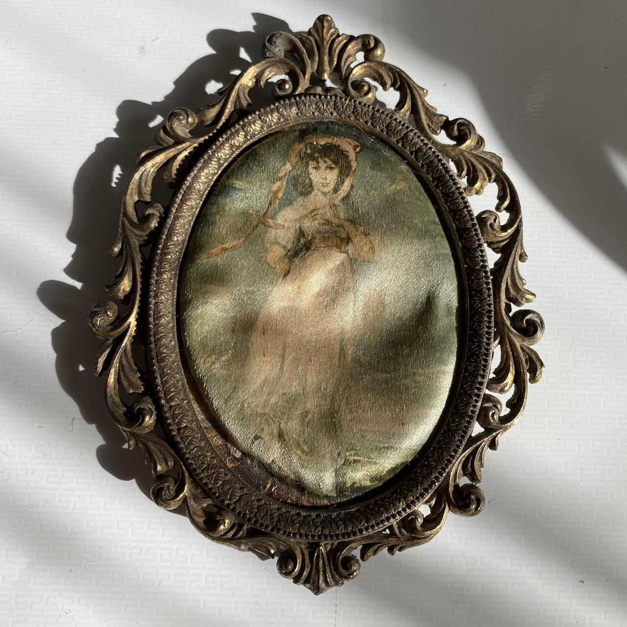 Retro renaissance style silk art in filigree oval... - Depop