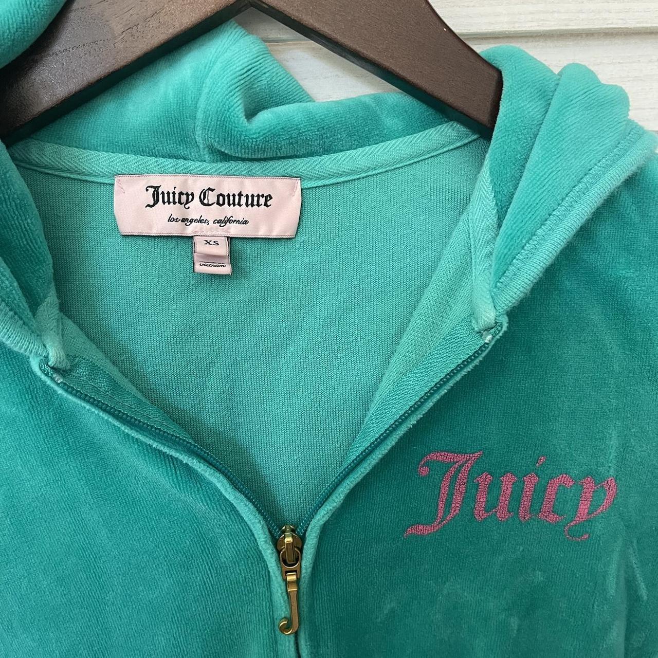 vintage teal blue juicy couture velour zip up hoodie... - Depop