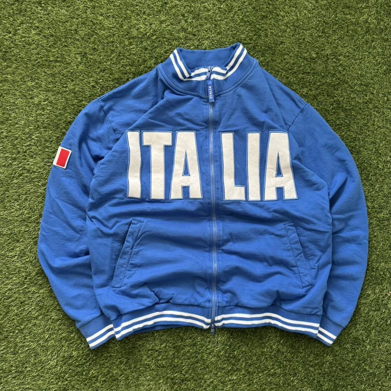 Vintage Italy Blue Zip Up Jacket Y2K Italy Spellout... | Depop
