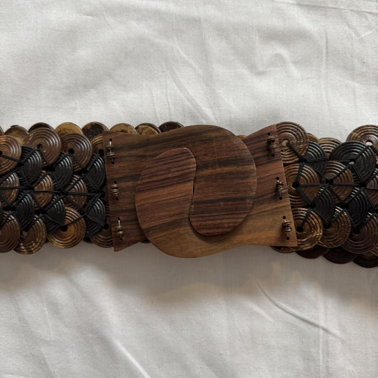 vintage wooden chunky boho belt brown one size -... | Depop