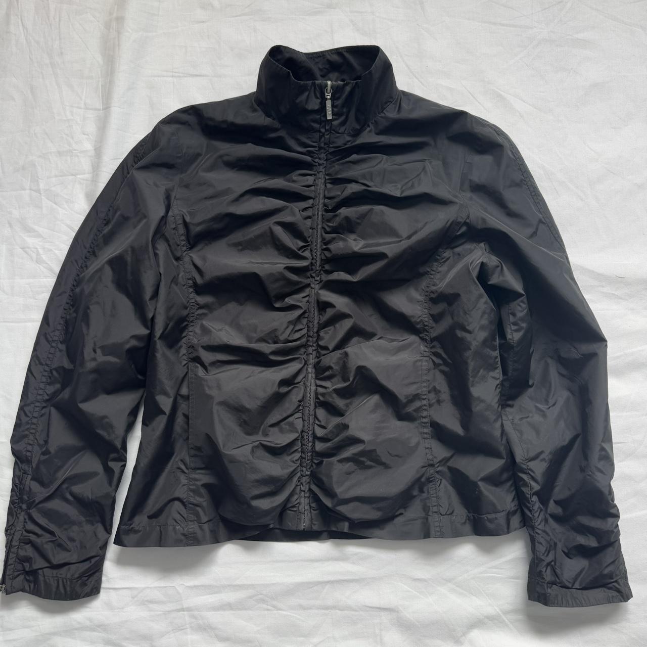 vintage ruched zip up shell jacket black Size L... | Depop