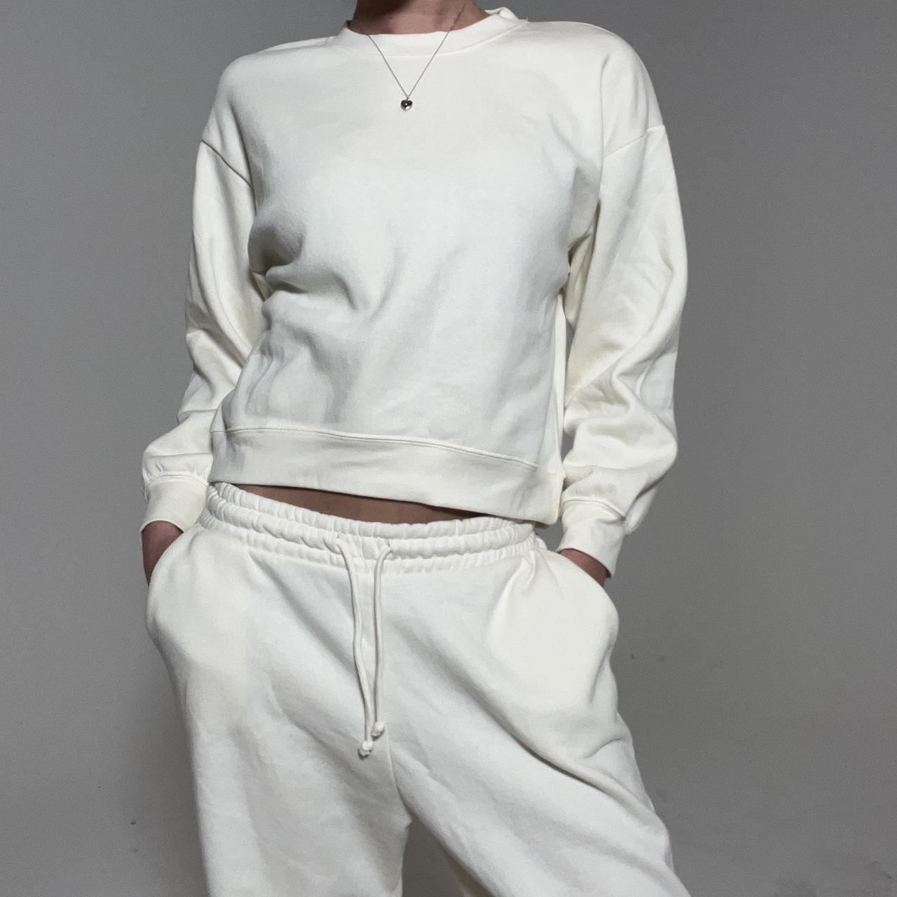 zara cream sweatshirt and sweatpants set top is... - Depop
