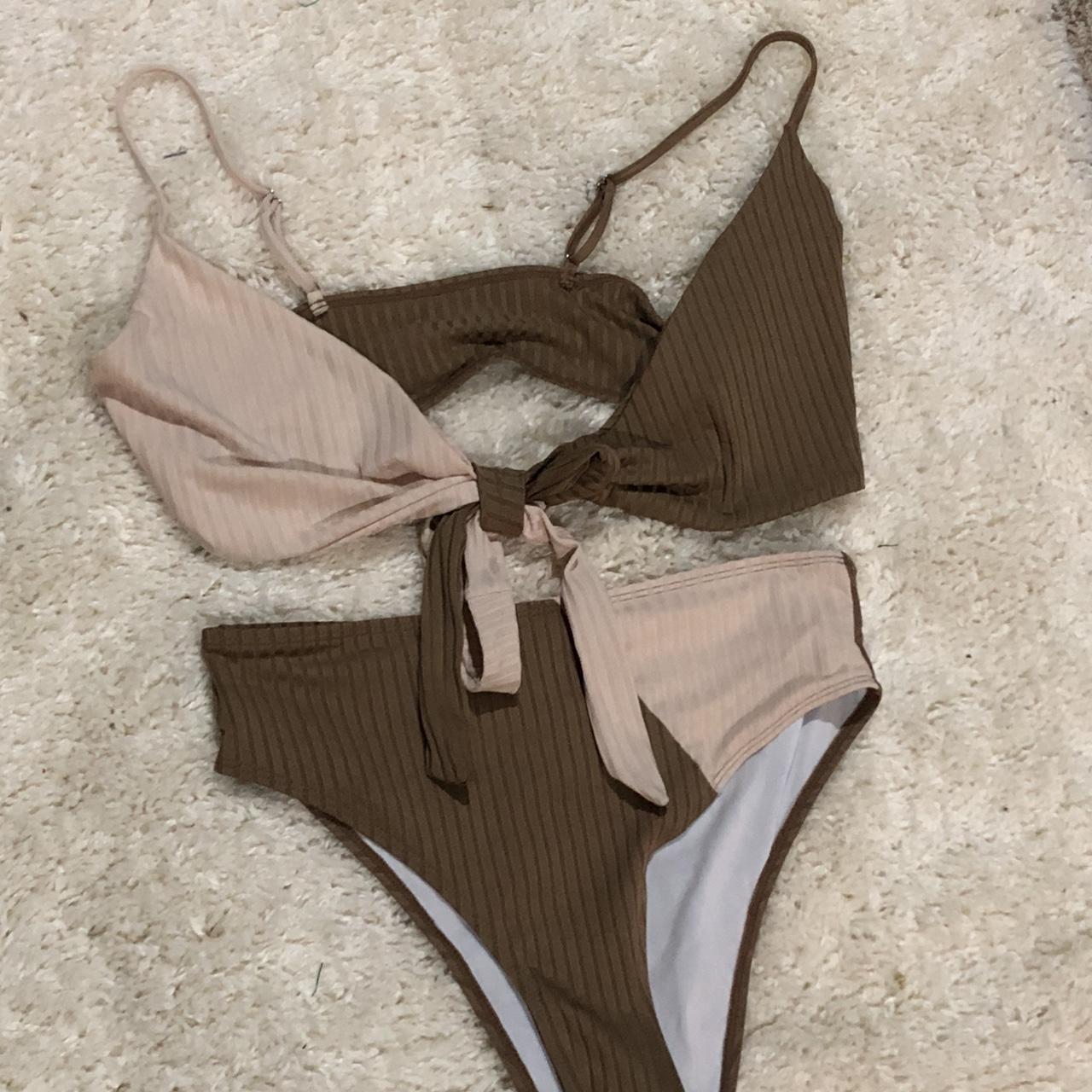 Shein Curve + Plus Women's Cream and Brown Bikinis-and-tankini-sets | Depop