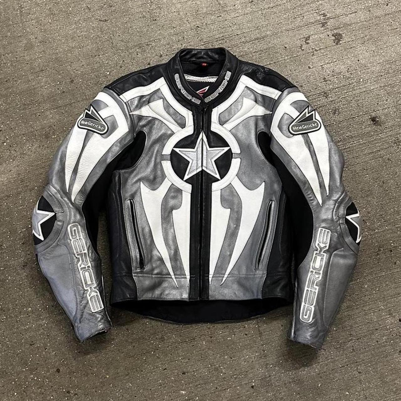 Vintage Hein Gericke Racing Motorcycle Jacket Silver... | Depop