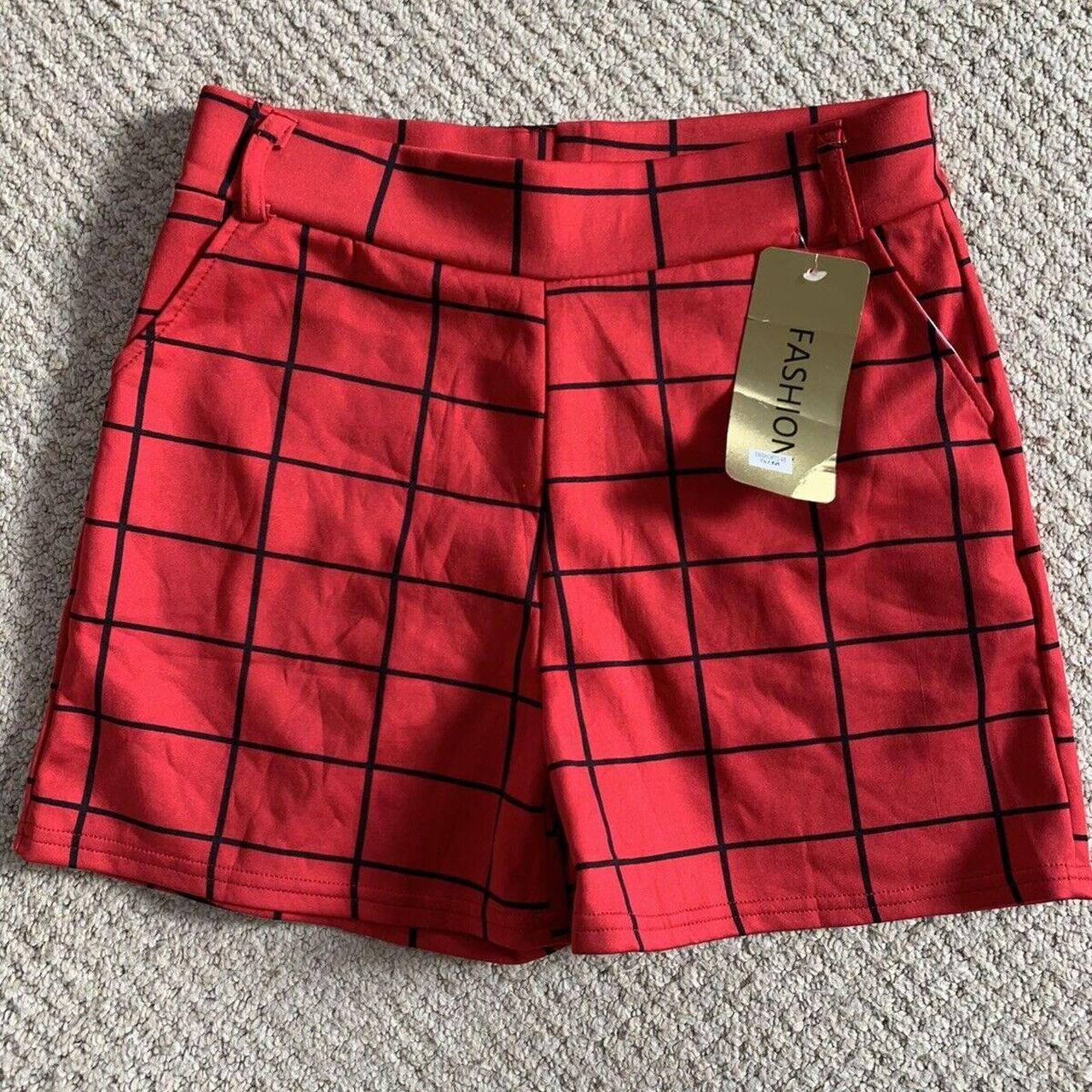 Red & black checked shorts size 4. Fashion Red &... - Depop
