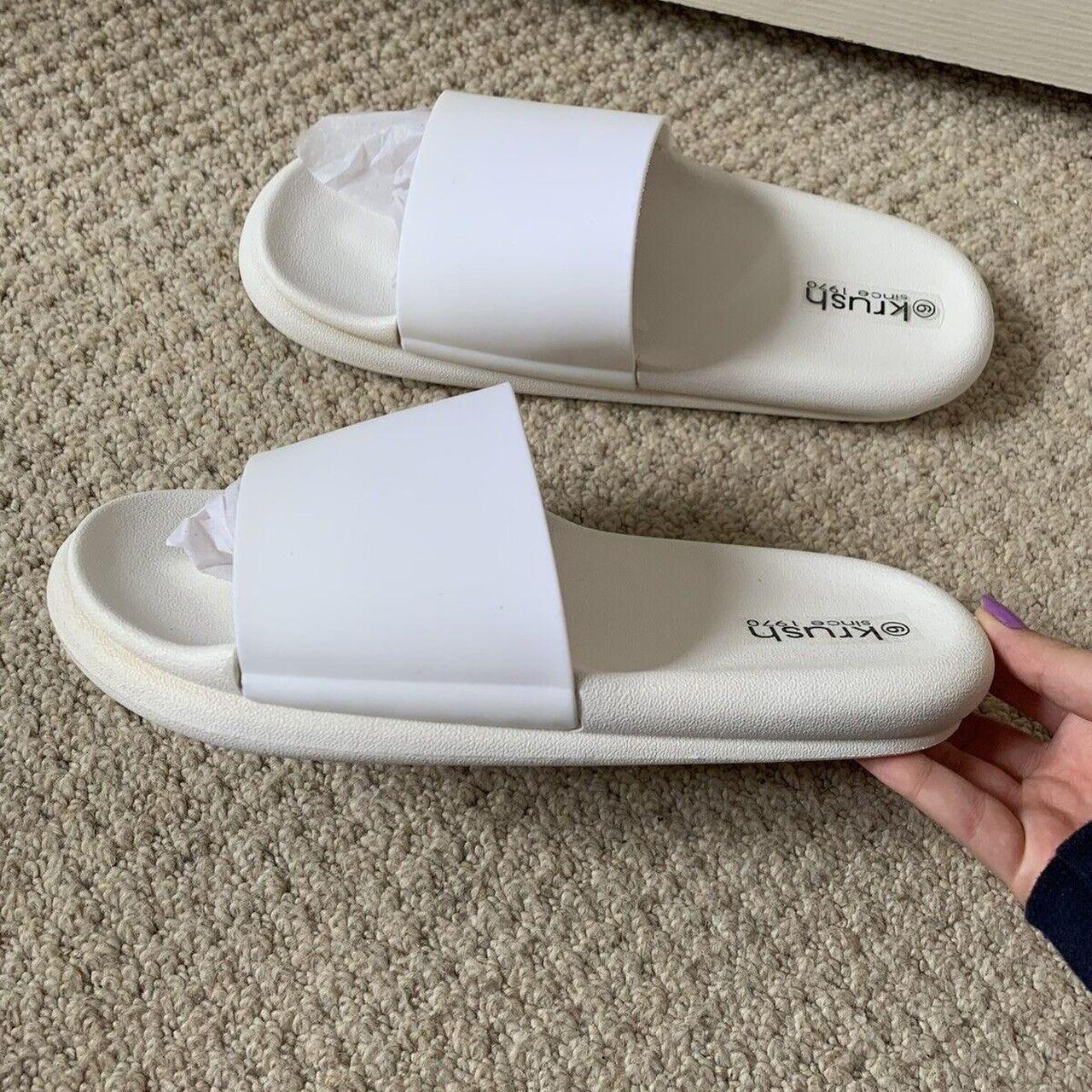 White slides flip flops Beach Pool Sandals size 6... - Depop