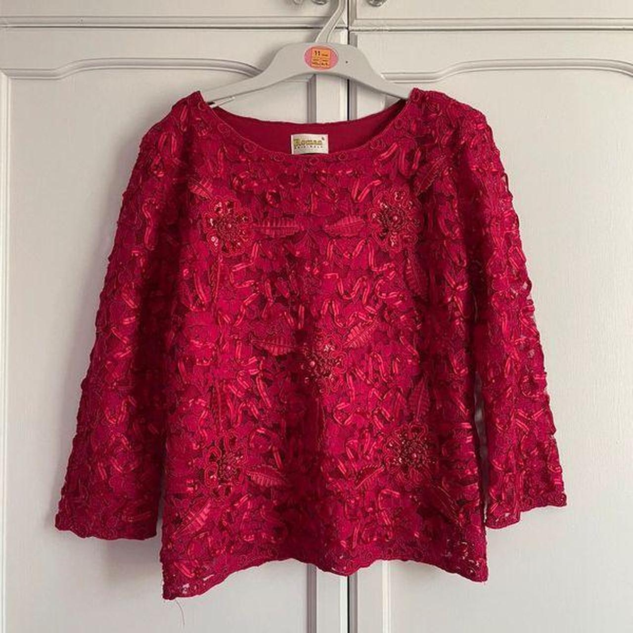 Dark pink Lacey style top blouse size small 8... | Depop