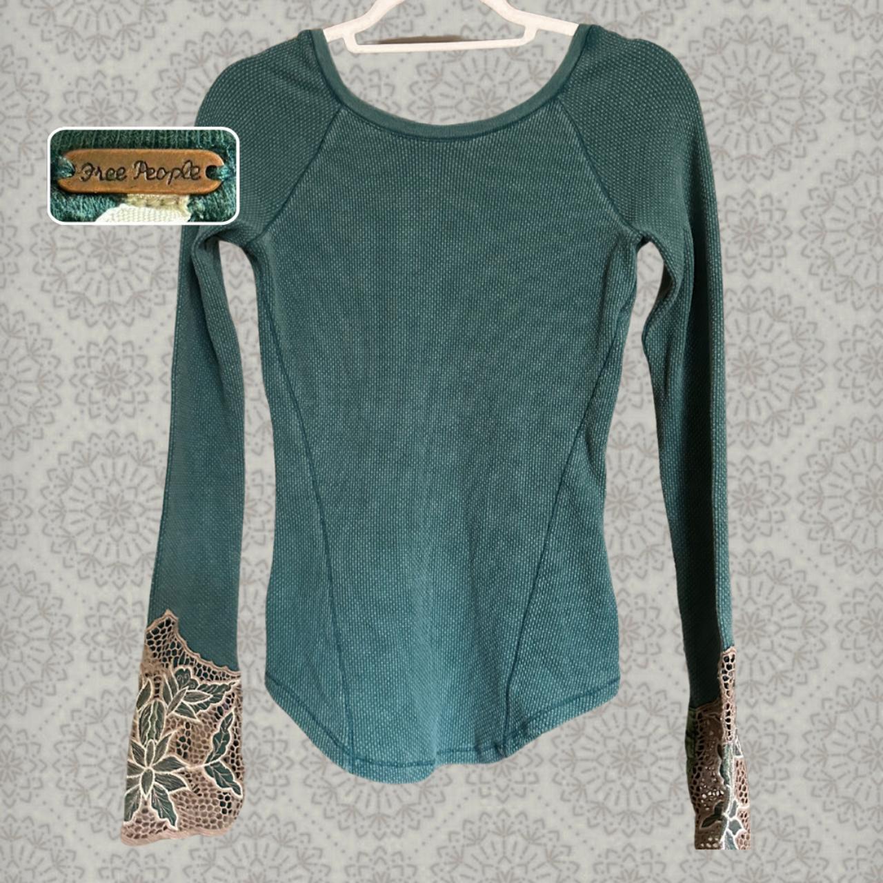 Free People Turquoise Lace Top ꩜ Size Medium ꩜... | Depop