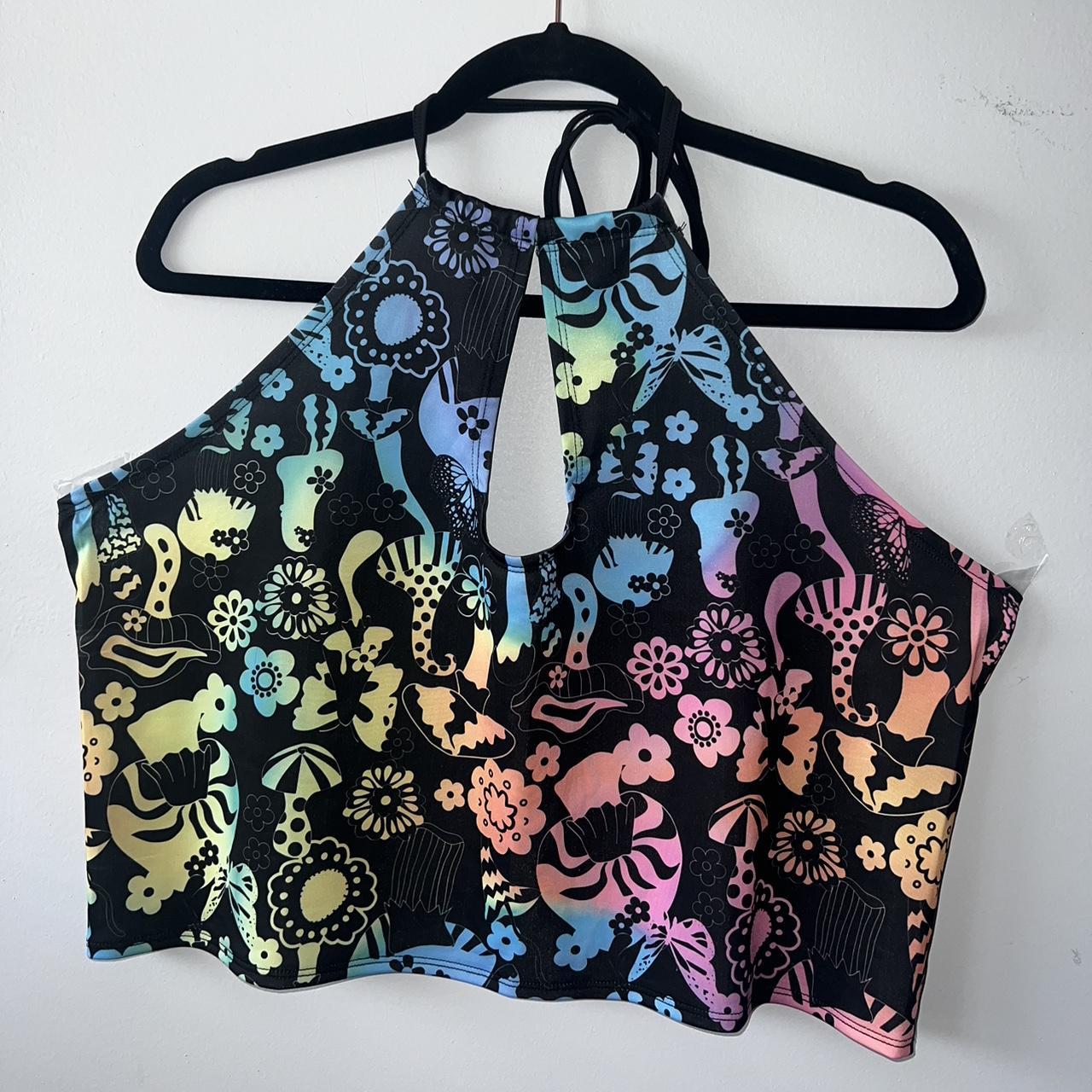 Dolls Kill Current Mood Trippy Mushroom Halter Top -... - Depop