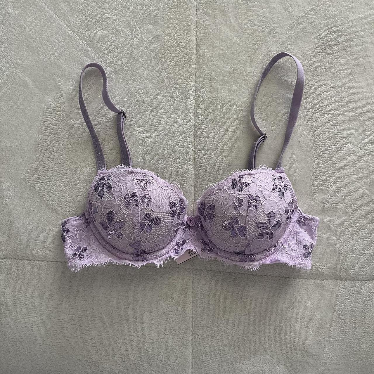 victoria’s secret lilac floral push-up bra - worn a... | Depop