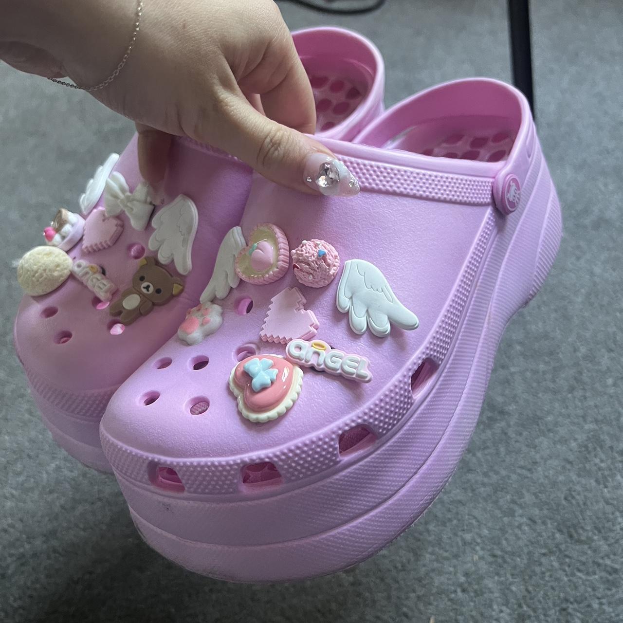 Pink platform offbrand crocs! Comes with jibits... - Depop