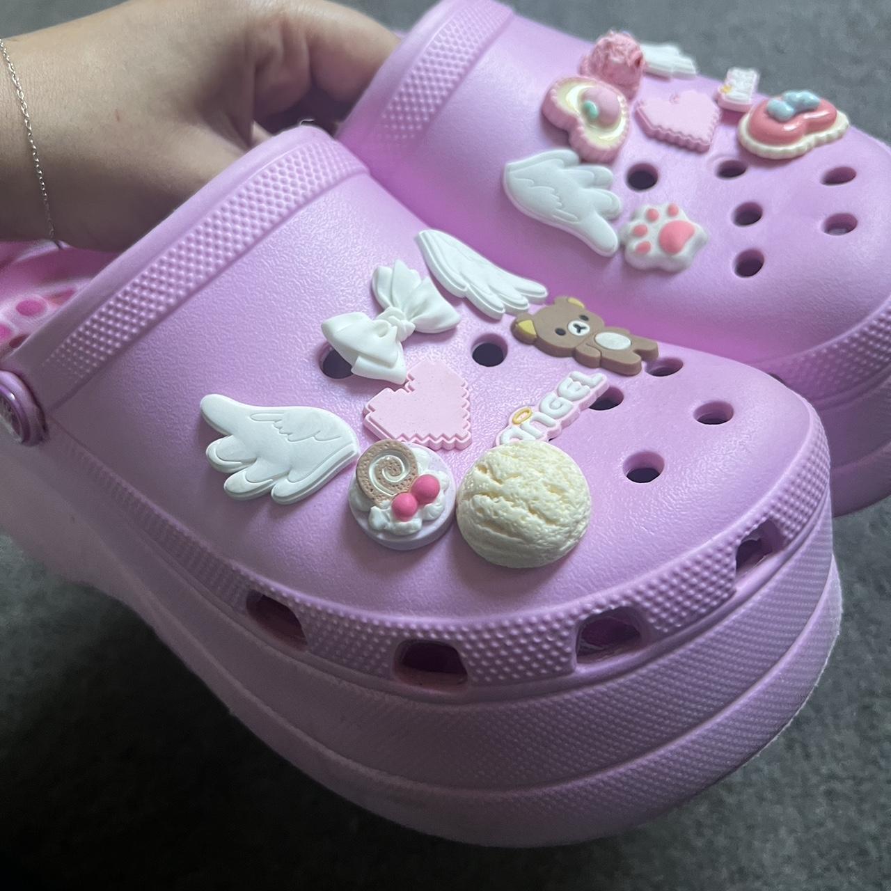 Pink platform offbrand crocs! Comes with jibits... - Depop