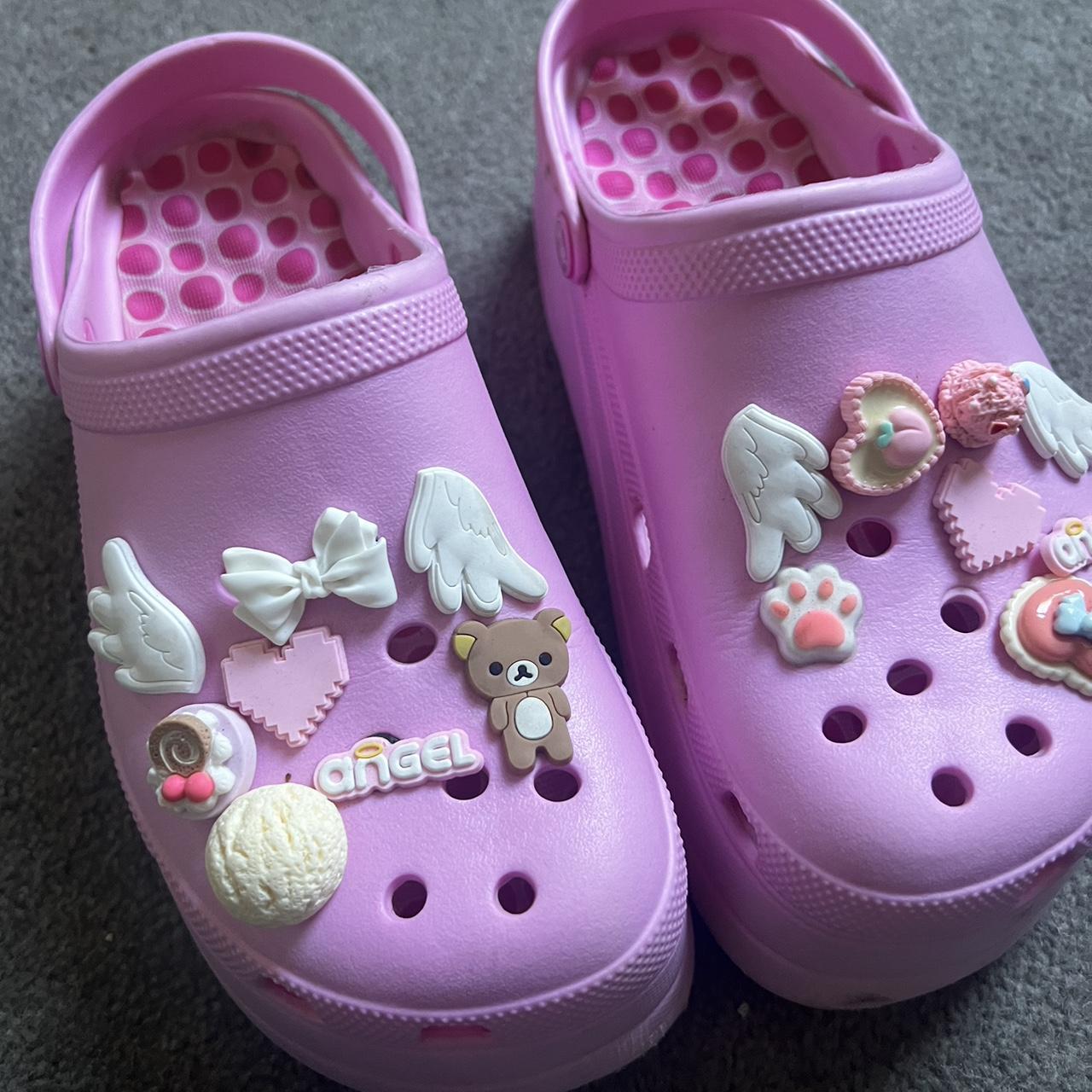 Pink platform offbrand crocs! Comes with jibits... - Depop