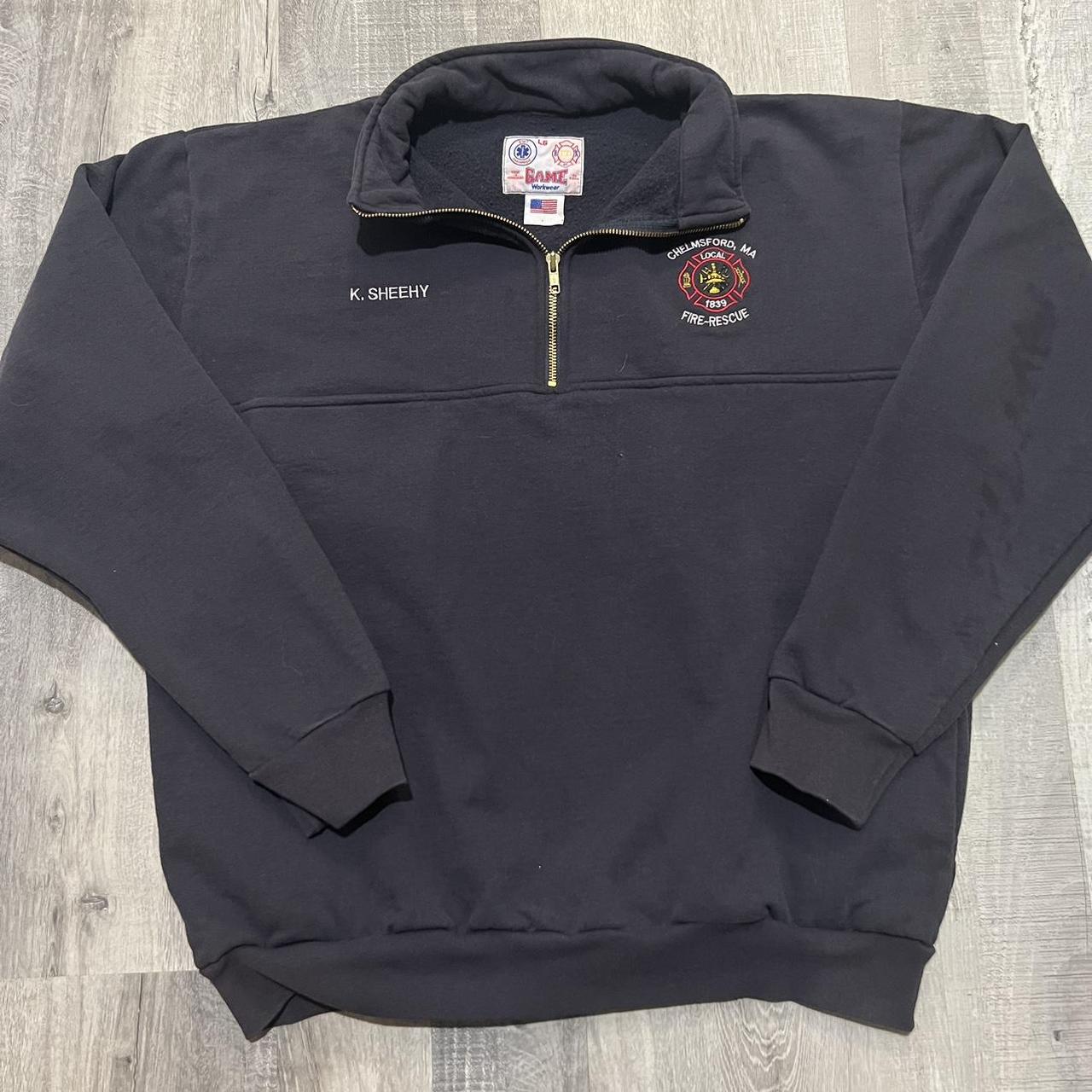 VTG Game Workwear Fire EMT Paramedic 1/4 Zip Navy... - Depop