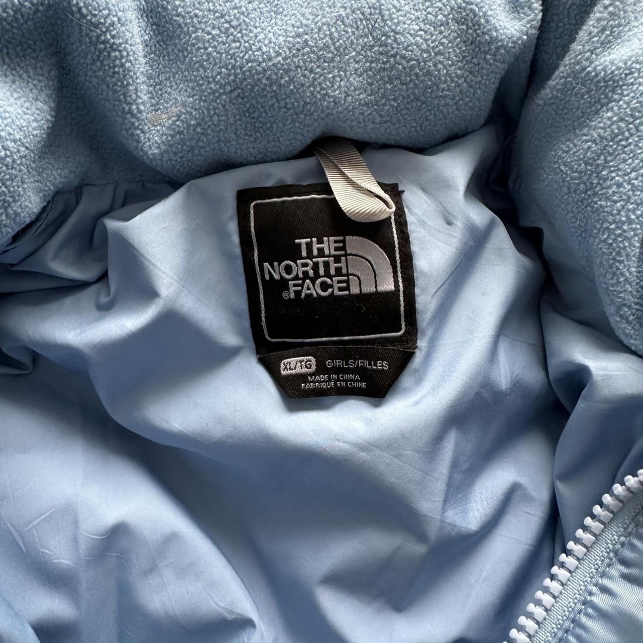 the north face light blue quilted puffer... | Depop