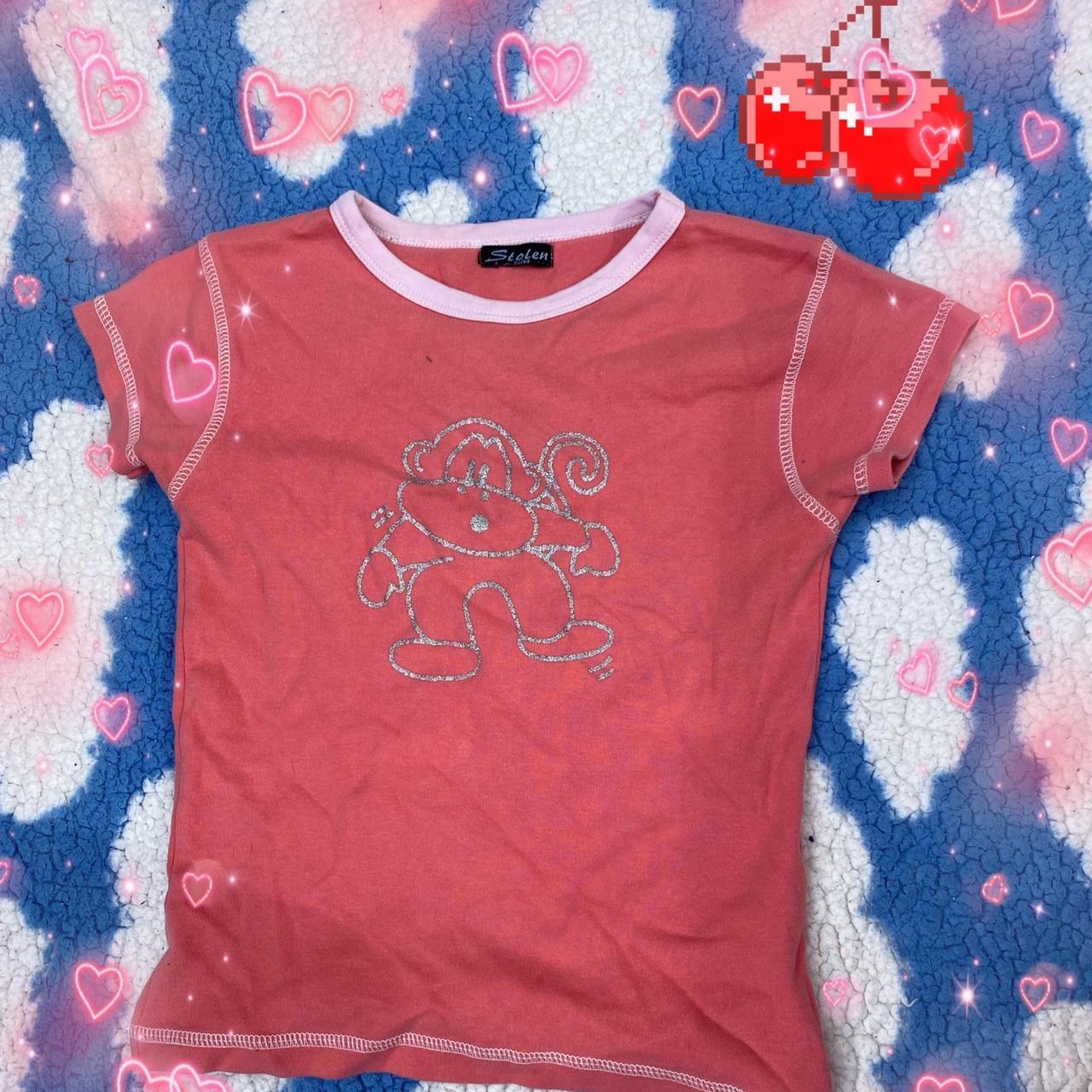 Y2k orangey red monkey T-shirt!!! #y2k #kawaii #alt - Depop