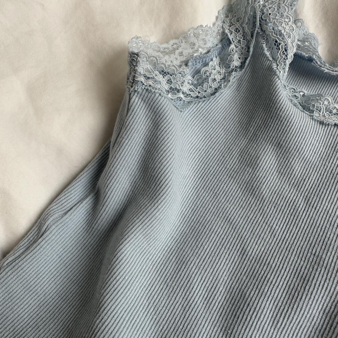 Lovely baby blue lace trim cami top, label removed... - Depop