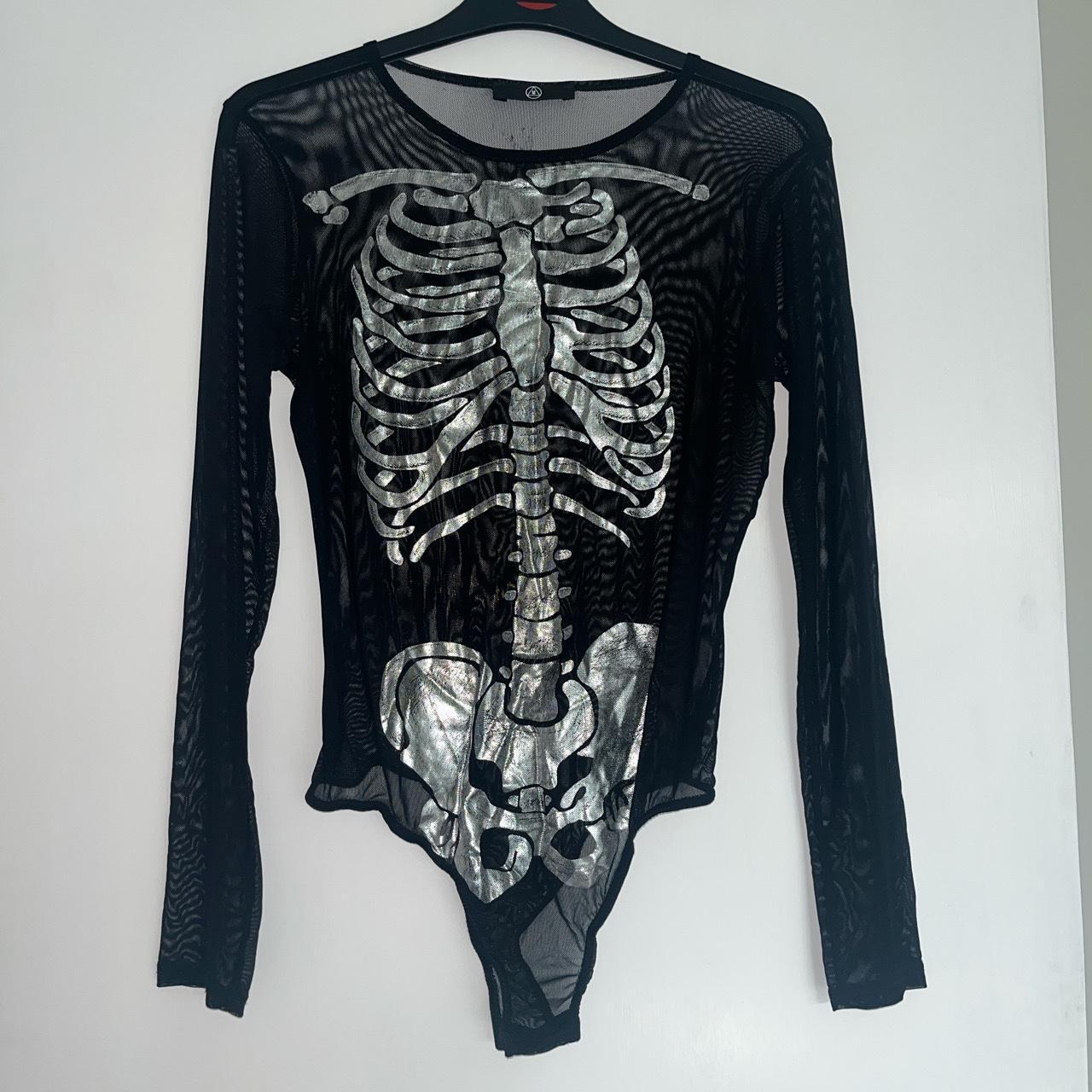 Missguided black mesh silver skeleton bodysuit Size... - Depop