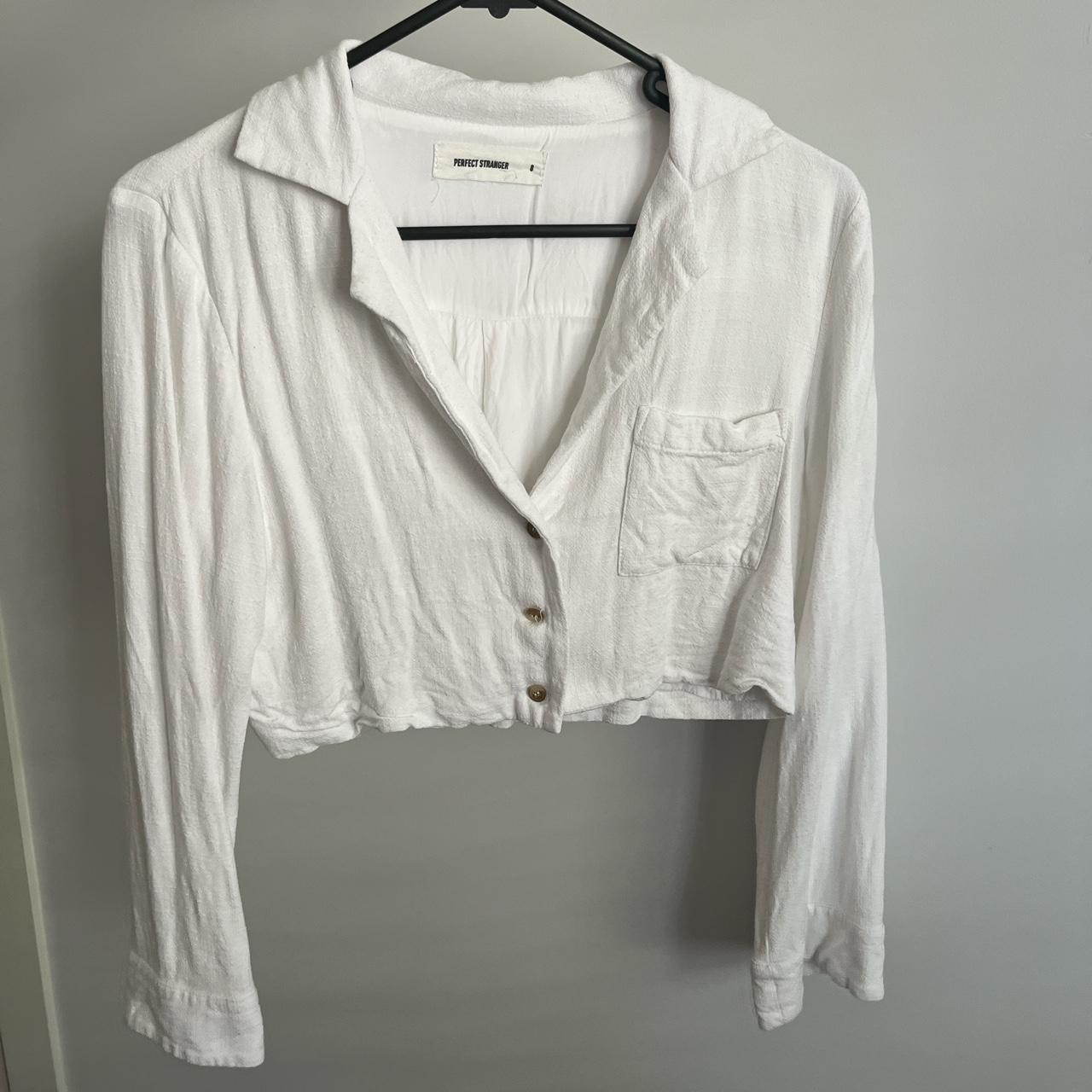 Cropped white linen button up Perfect... - Depop