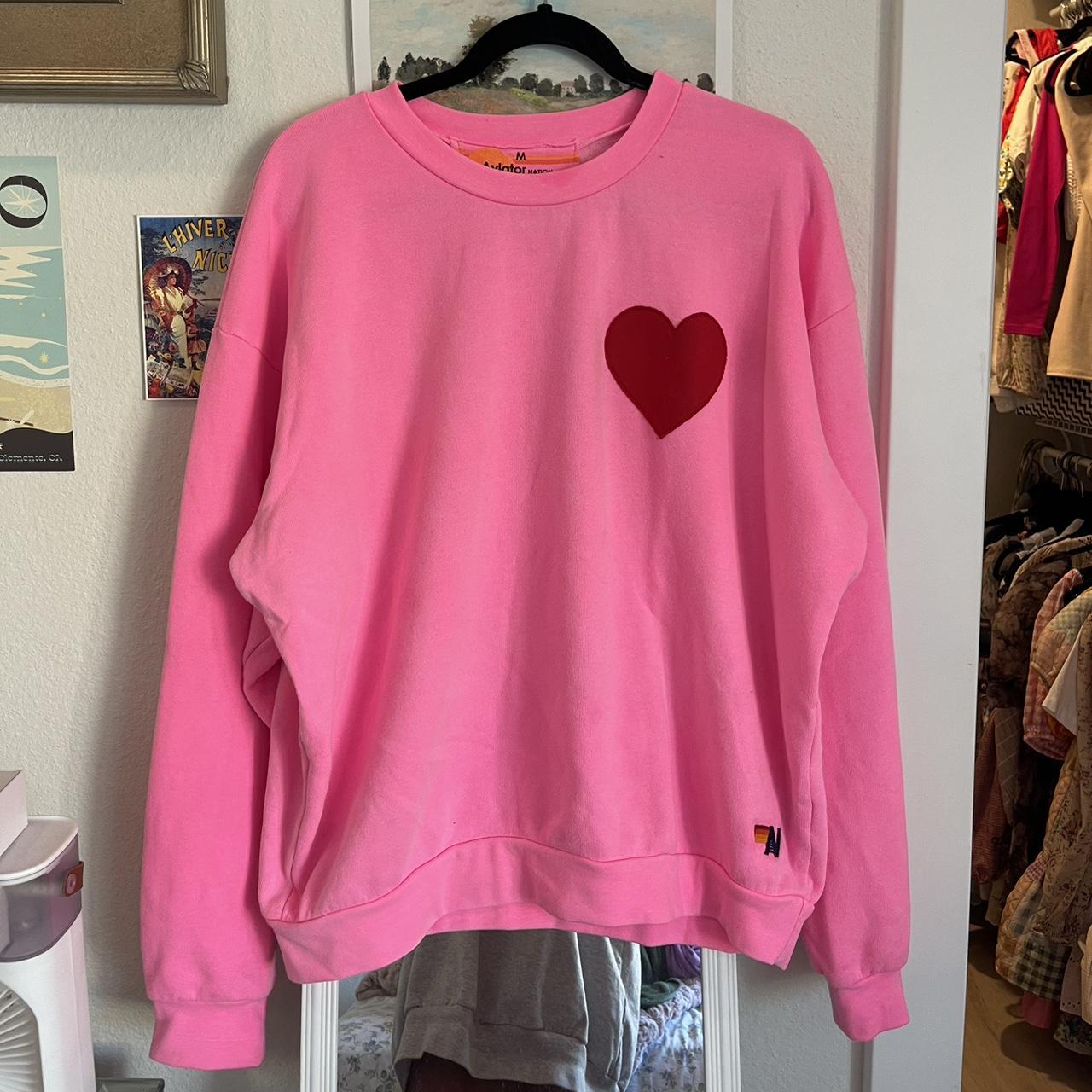 Neon pink Aviator nation heart patch sweatshirt,... - Depop