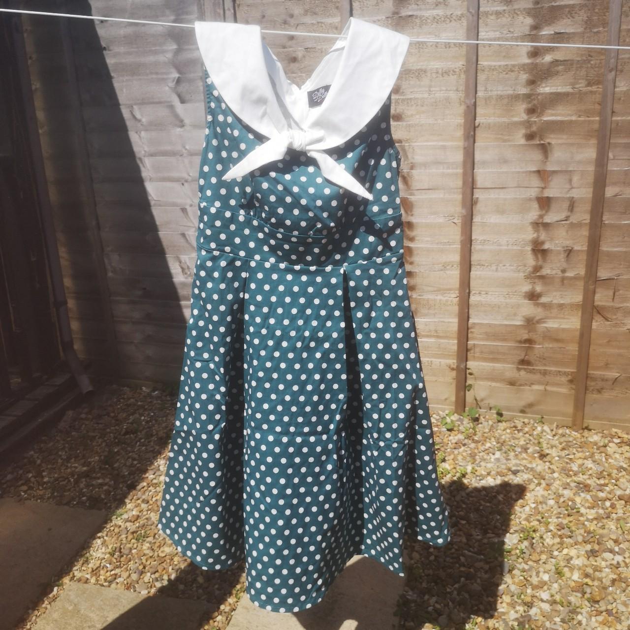 Dolly & Dotty dark/navy blue 50s polka dot swing... - Depop