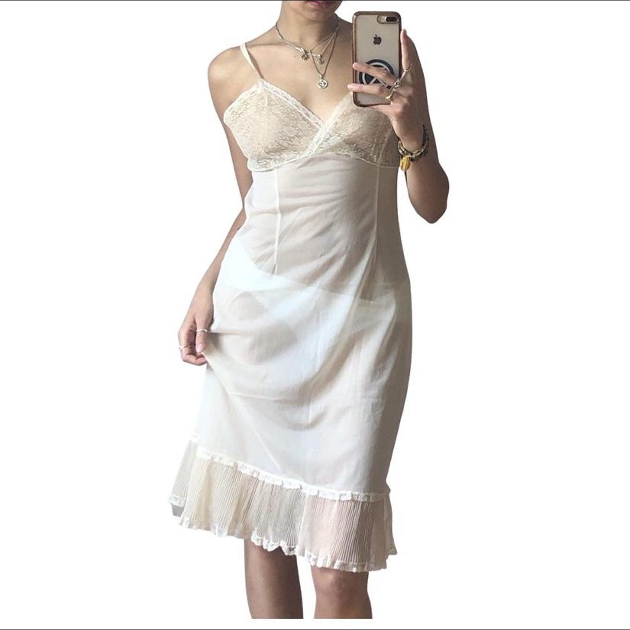 vintage mesh slip dress •such a pretty translucent... - Depop