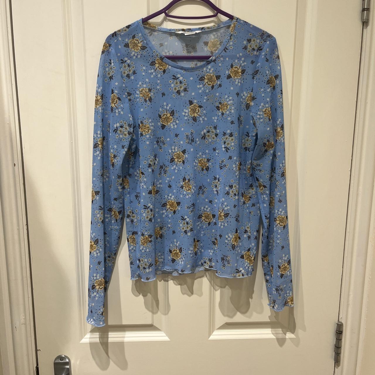 Monki Women's Blue and Yellow Top | Depop