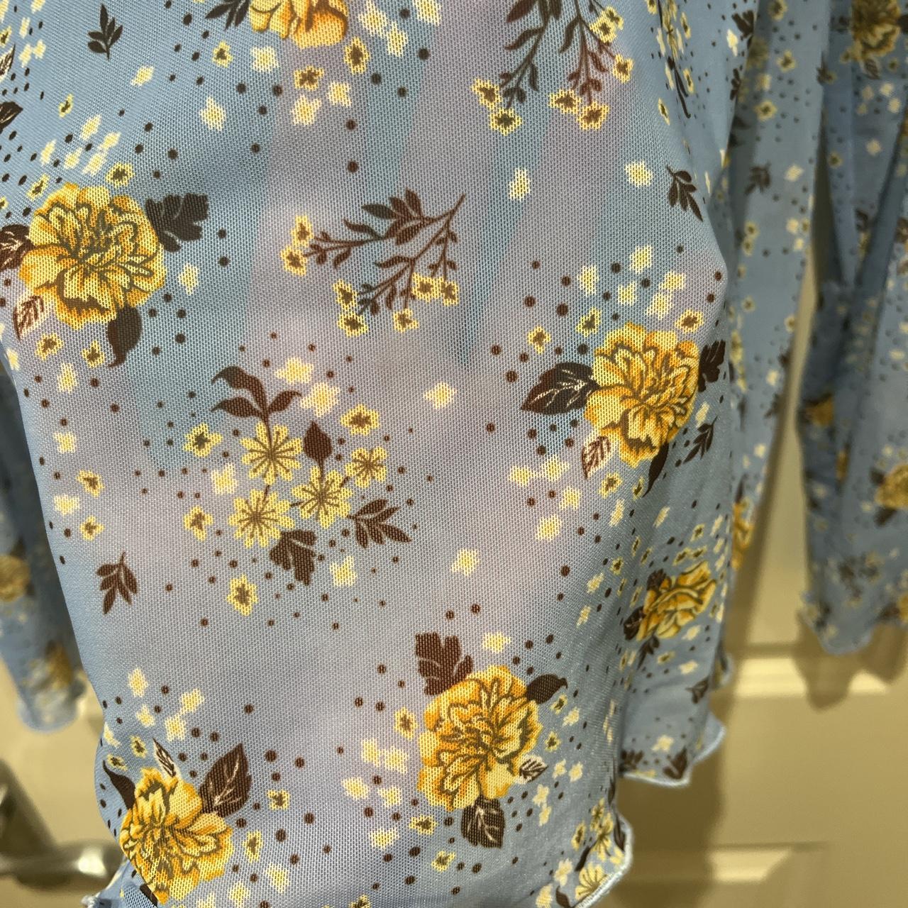 Monki Women's Blue and Yellow Top | Depop