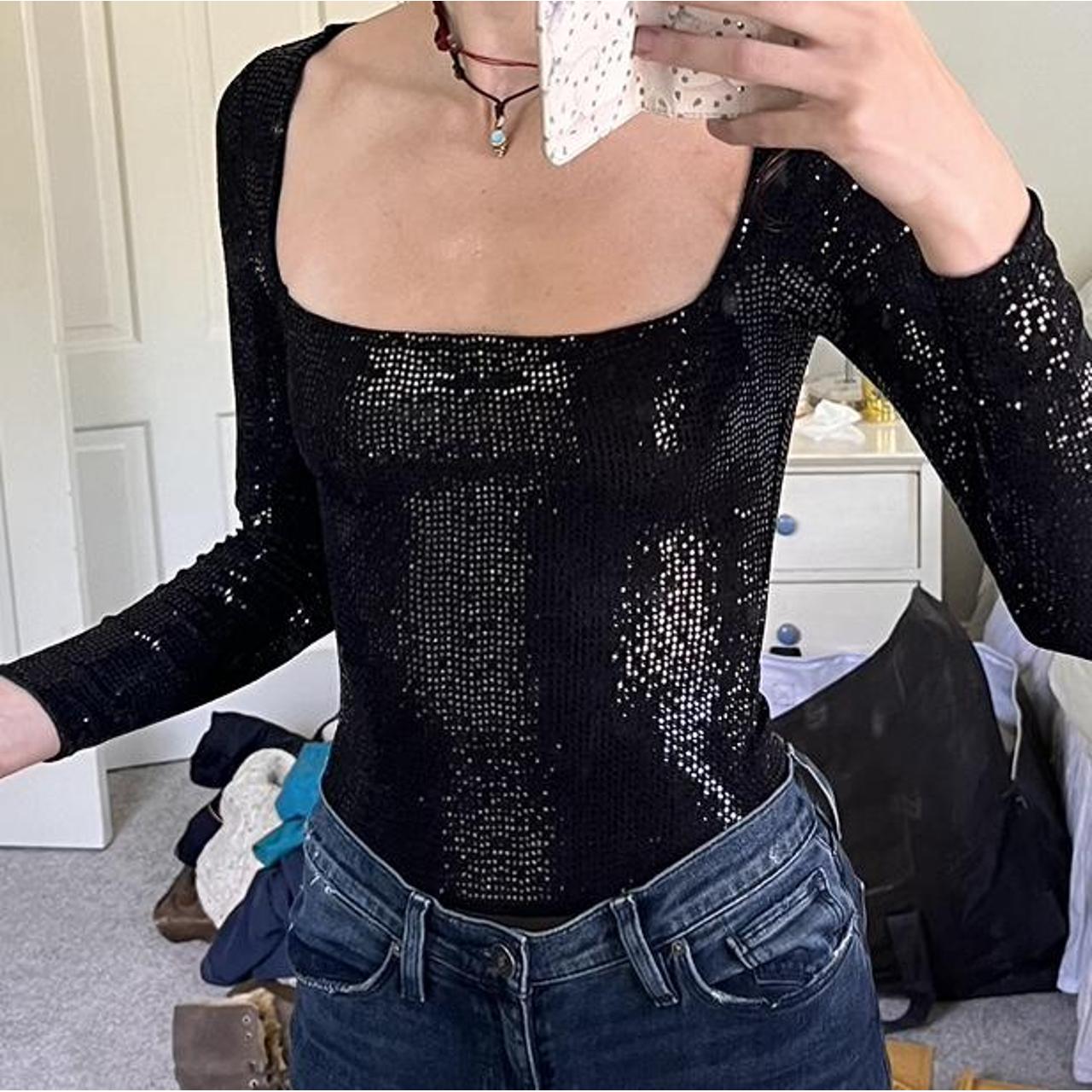 Sequin body suit super flattering size xs square... - Depop
