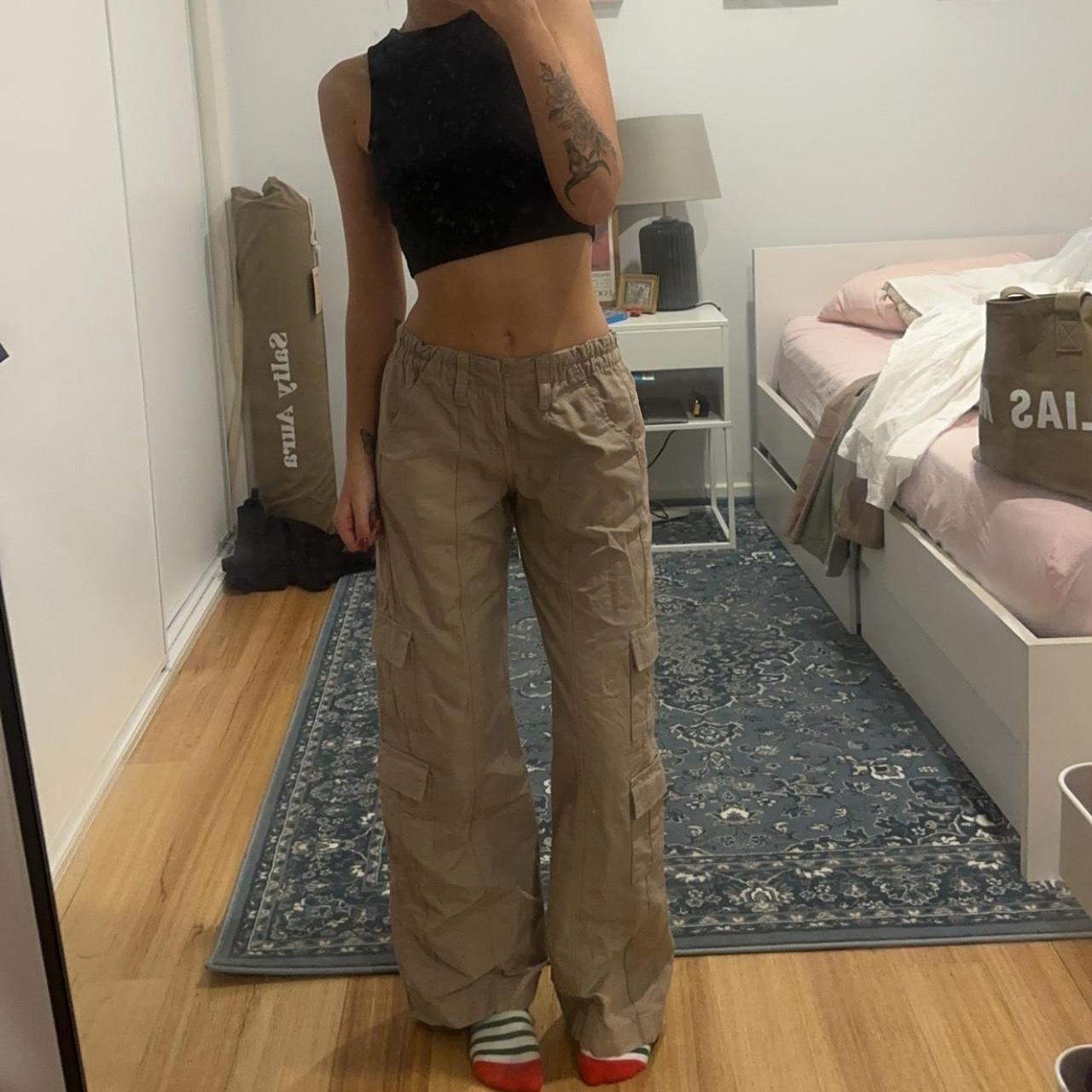 motel rocks low rise tan / beige / brown cargos worn... - Depop