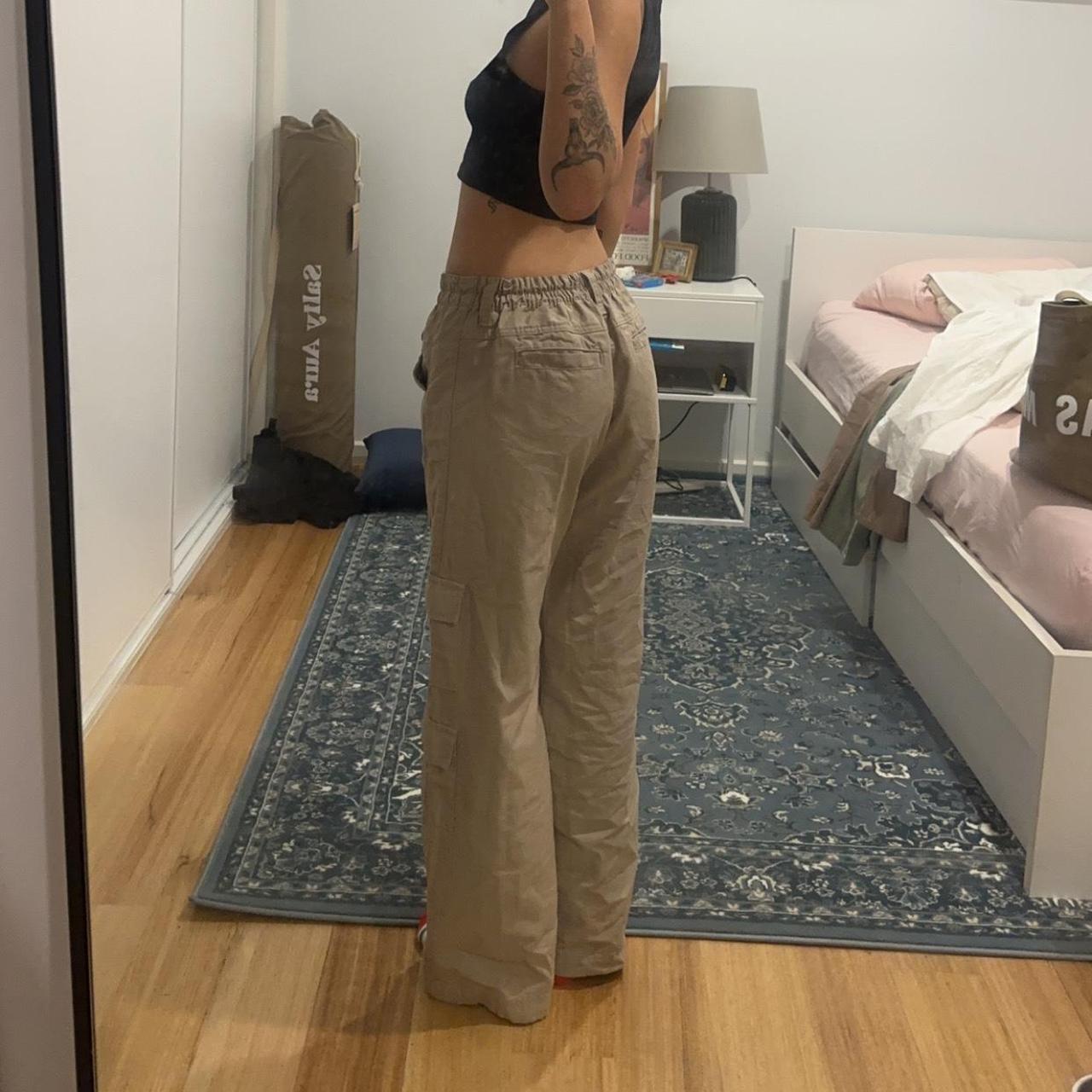 motel rocks low rise tan / beige / brown cargos worn... - Depop
