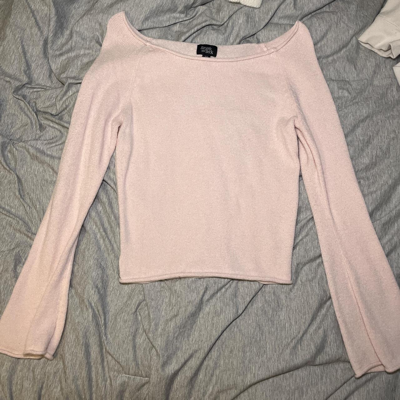 pacsun light pink crop sweater with flared... - Depop