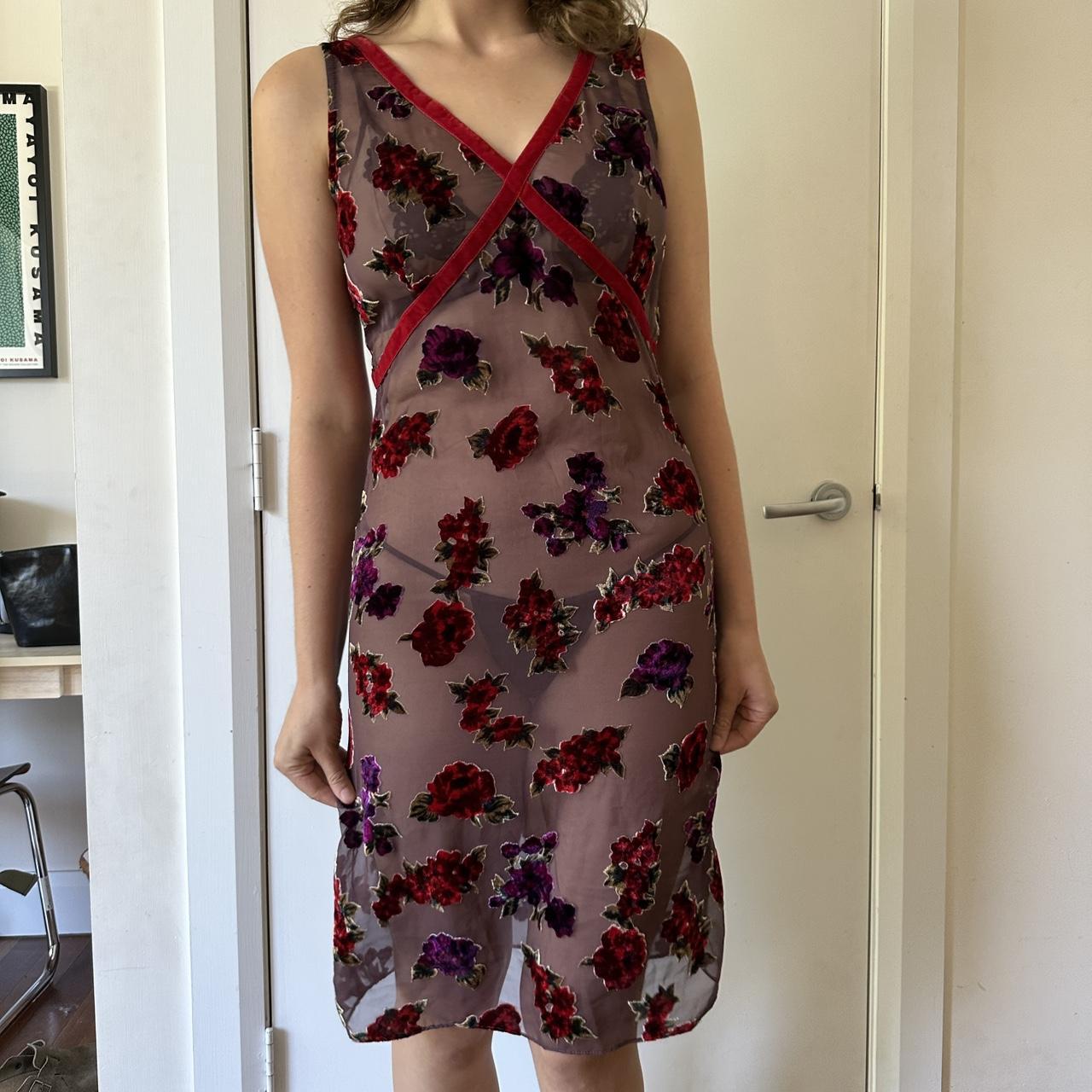 Vintage sheer silk midi dress complete with velvet... - Depop