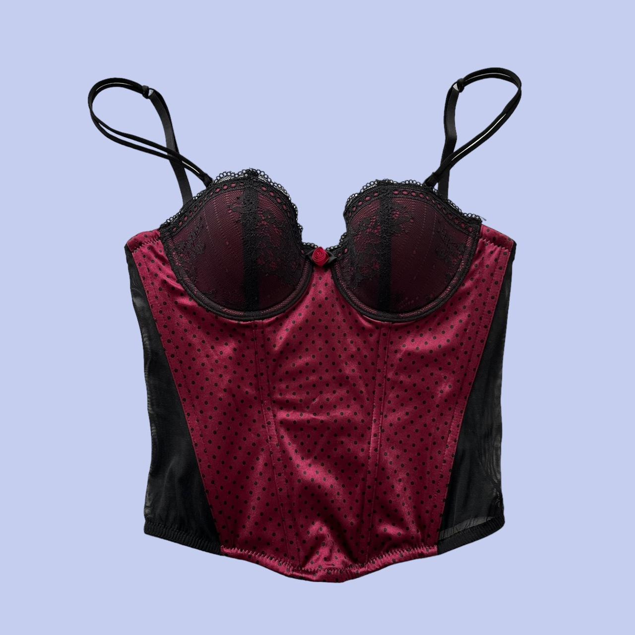 Cami corset top with rose flower detail and polka... - Depop